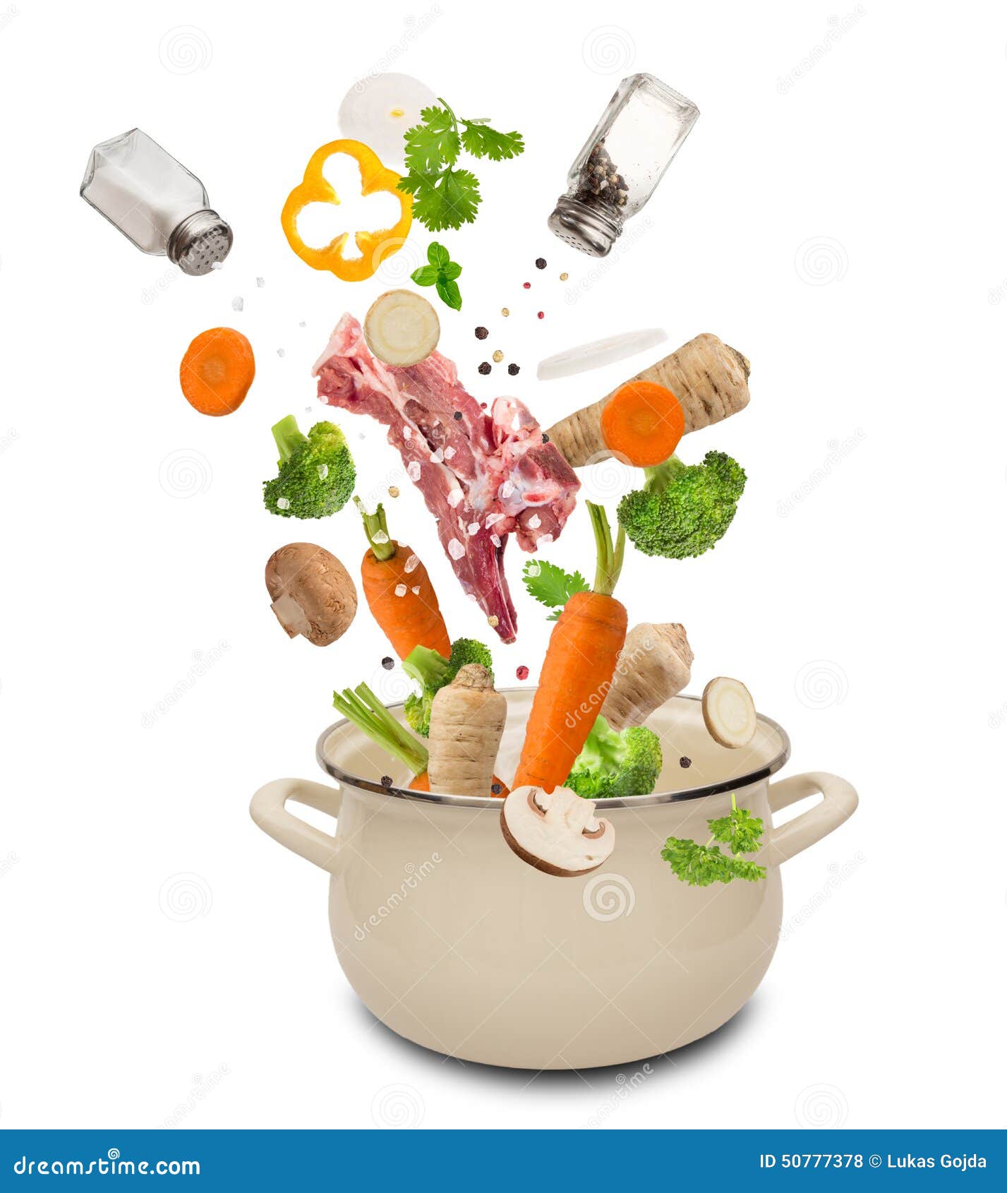 Fresh Vegetables Falling into Stainless Steel Pot Stock Photo - Image ...
