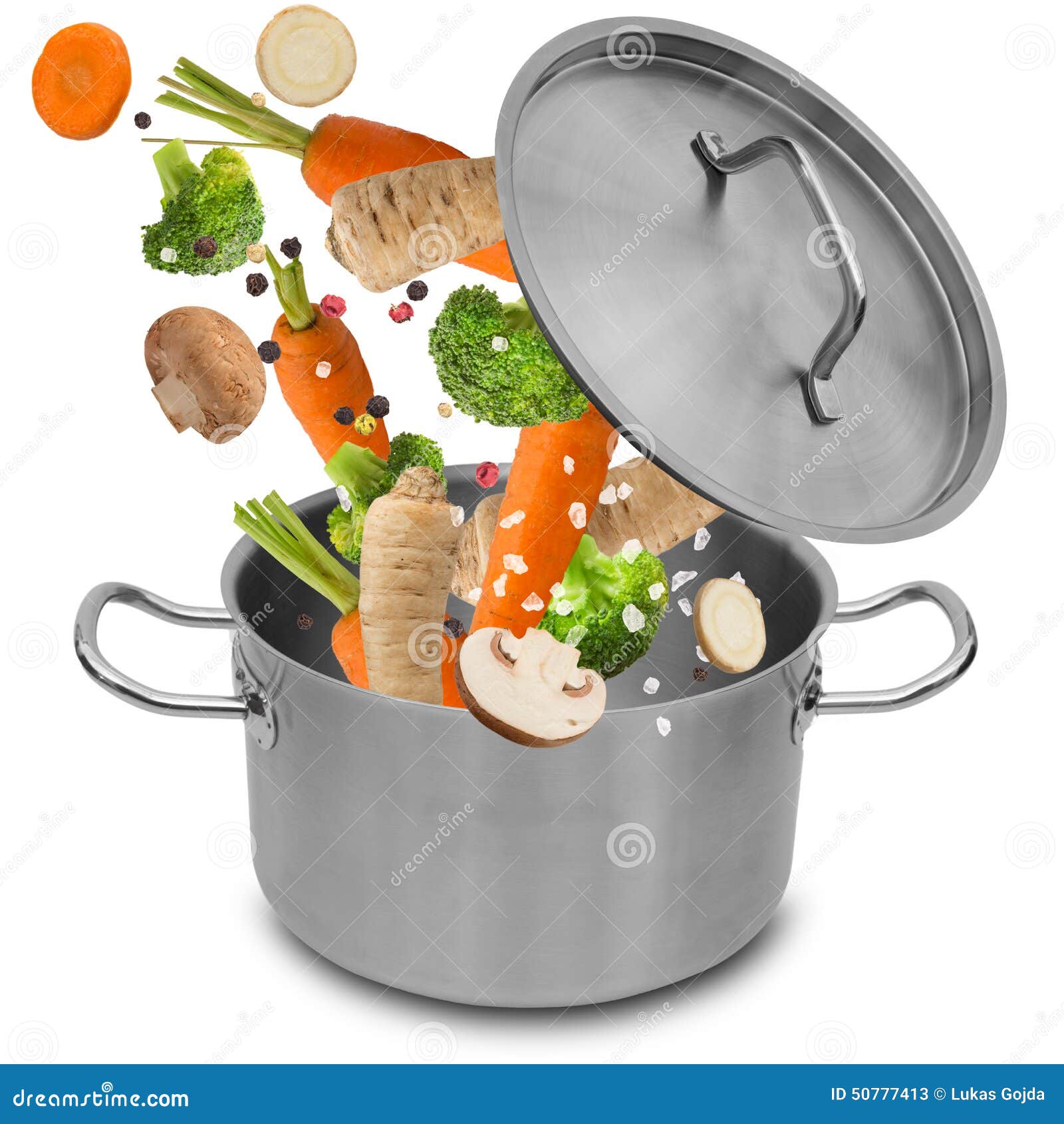 Fresh Vegetables Falling into Stainless Steel Pot Stock Image - Image ...