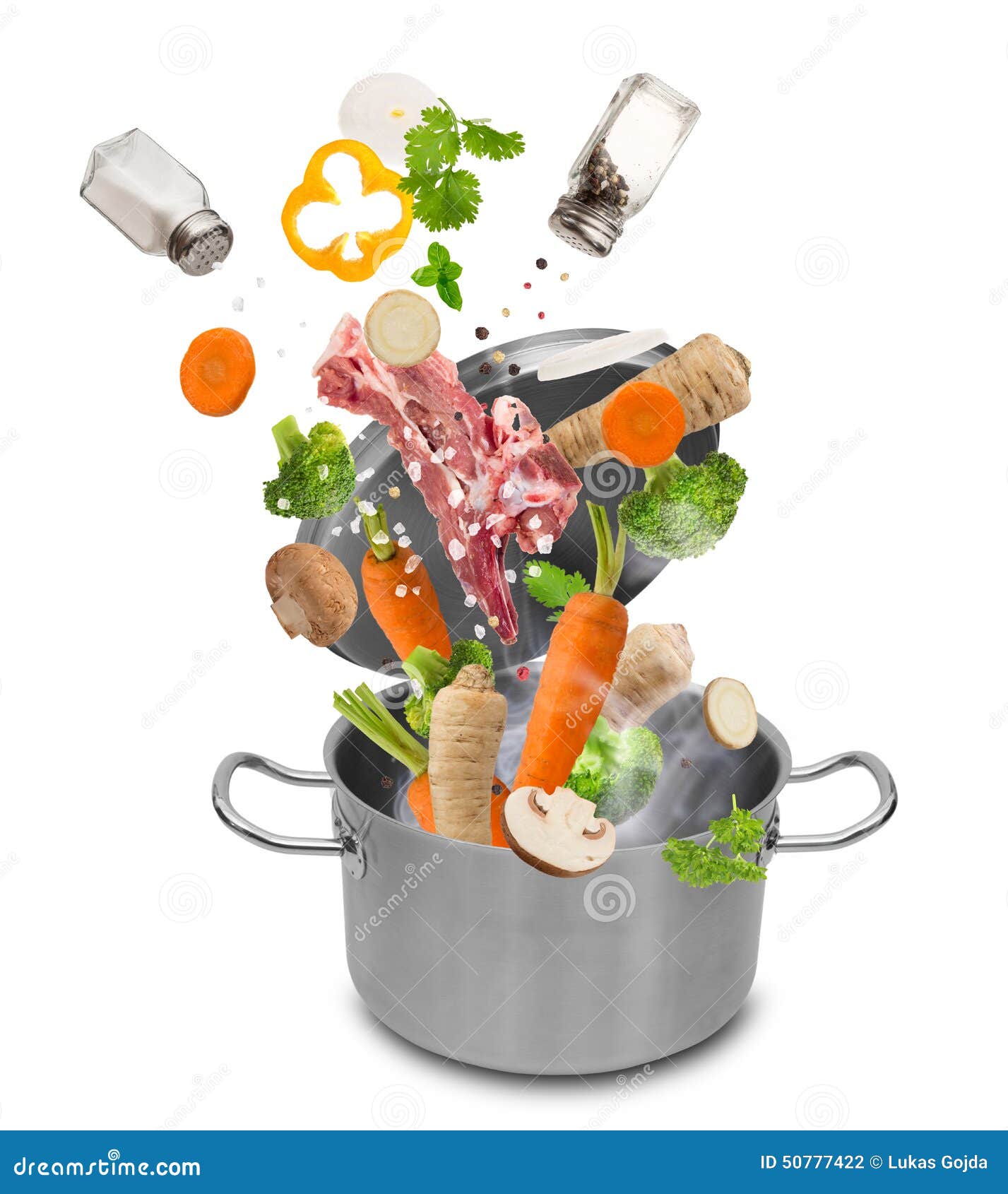 Fresh Vegetables Falling into Stainless Steel Pot Stock Photo - Image ...