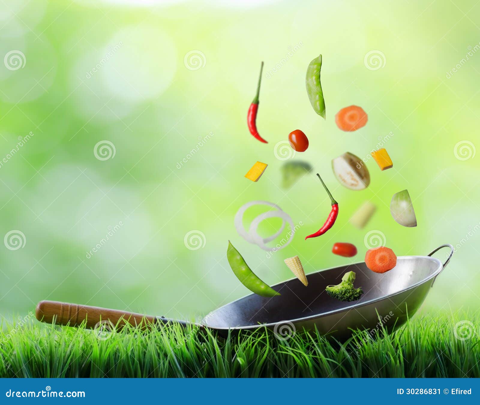 Fresh Vegetables are Falling in Wok. Concept of Cooking Stock Image ...