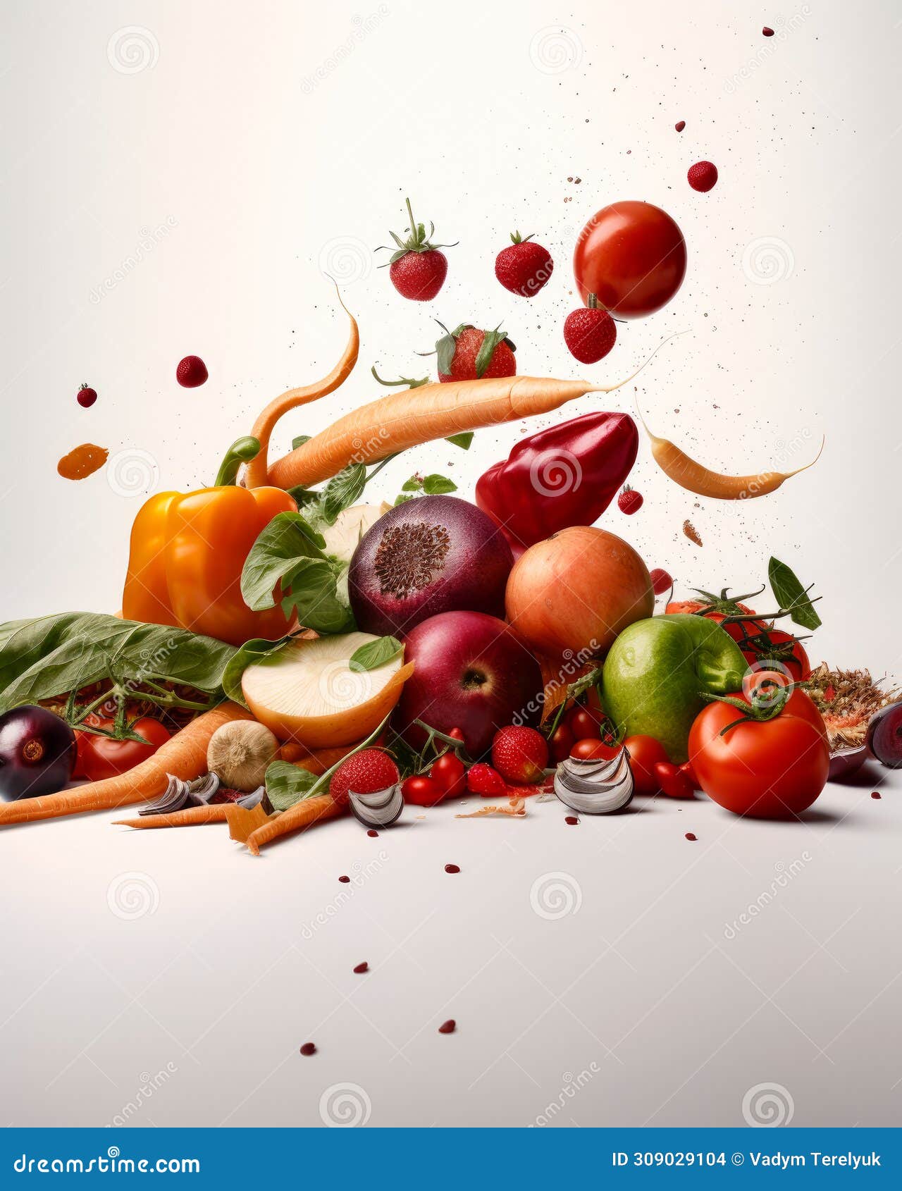 Fresh Vegetables and Fruits Exploding Out of the Wall Stock Photo ...