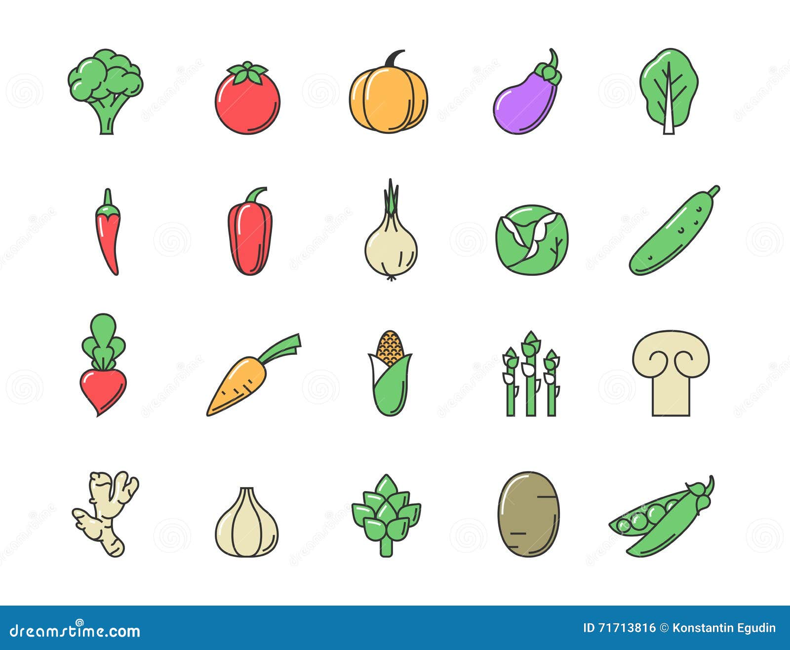 Fresh Vegetables Icon Color Set Stock Vector - Illustration of ...