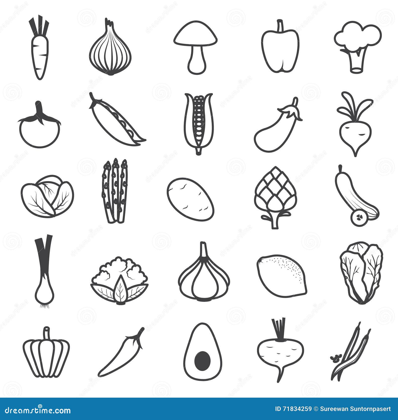 Fresh Vegetables Icons Set stock vector. Illustration of healthy - 71834259