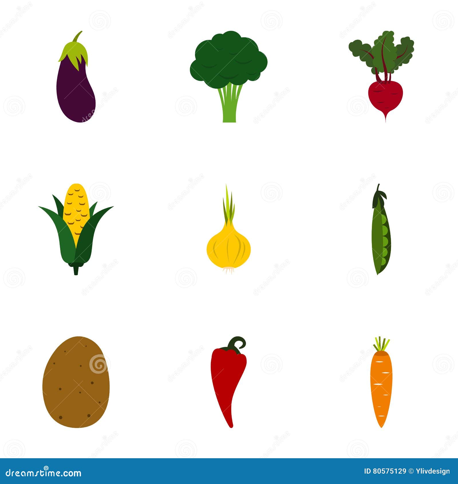 Fresh Vegetables Icons Set, Flat Style Stock Vector - Illustration of ...