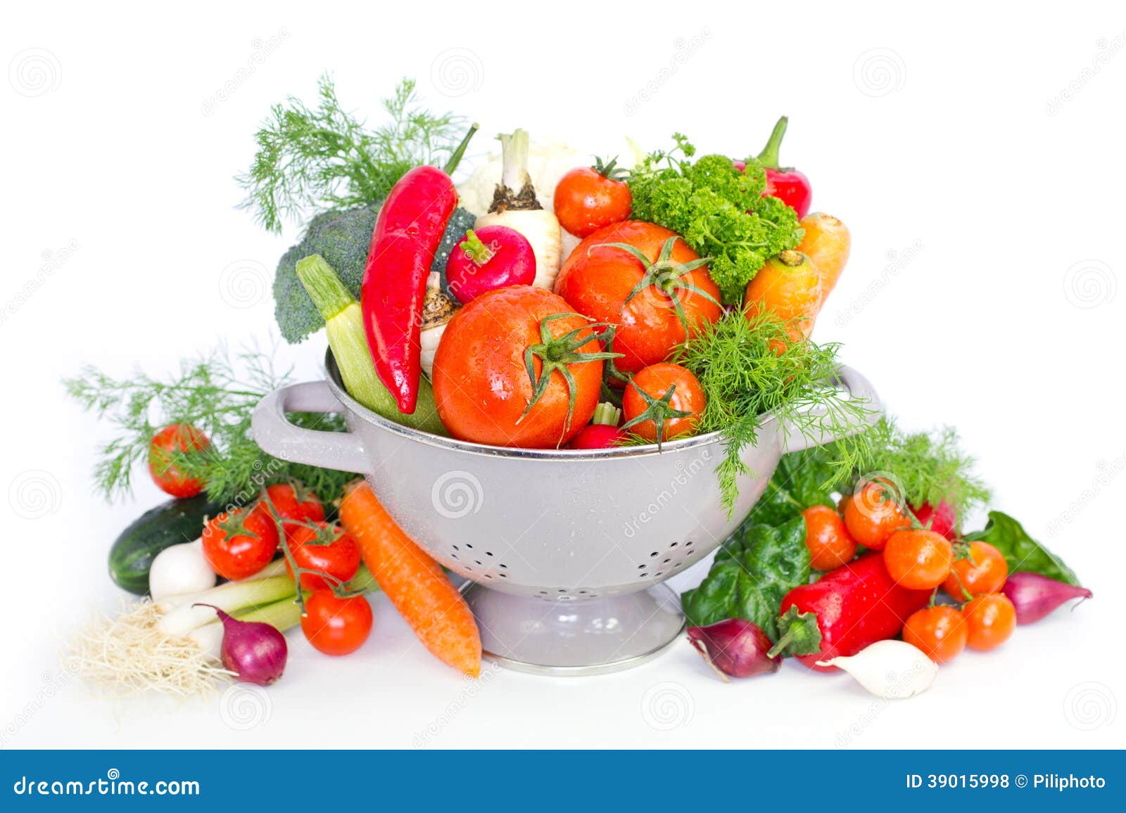 Fresh Vegetables in Metal Colander Stock Photo - Image of cauliflower ...