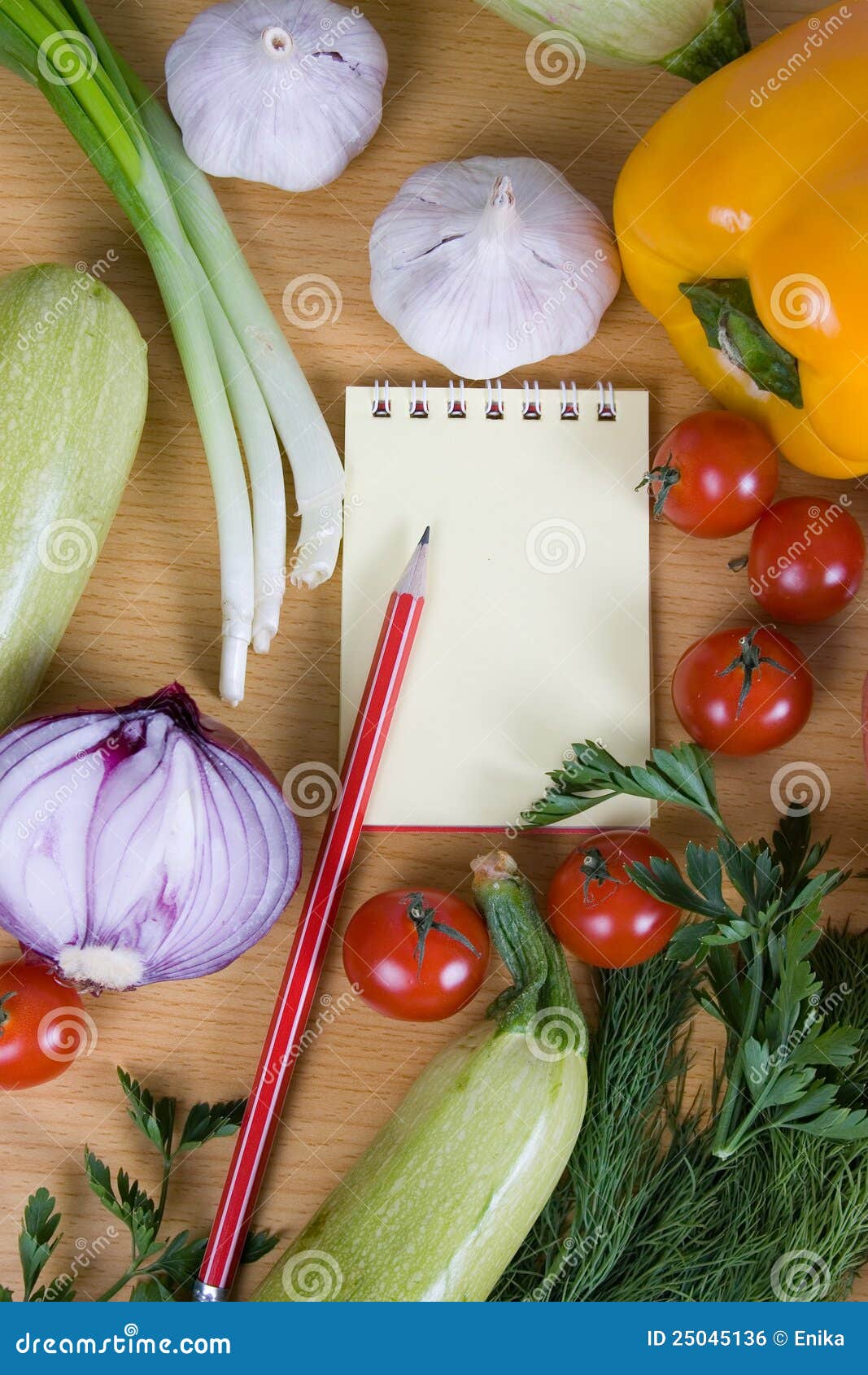 Fresh Vegetables and a Notebook Stock Photo - Image of green, salad ...