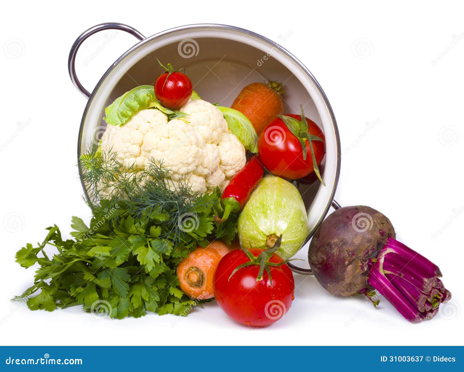 Fresh Vegetables in Overturned Pot Stock Image - Image of dill ...