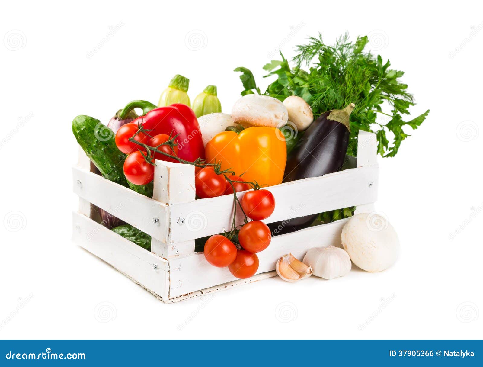 Fresh Vegetables in a Painted Wooden Box Stock Photo - Image of ...