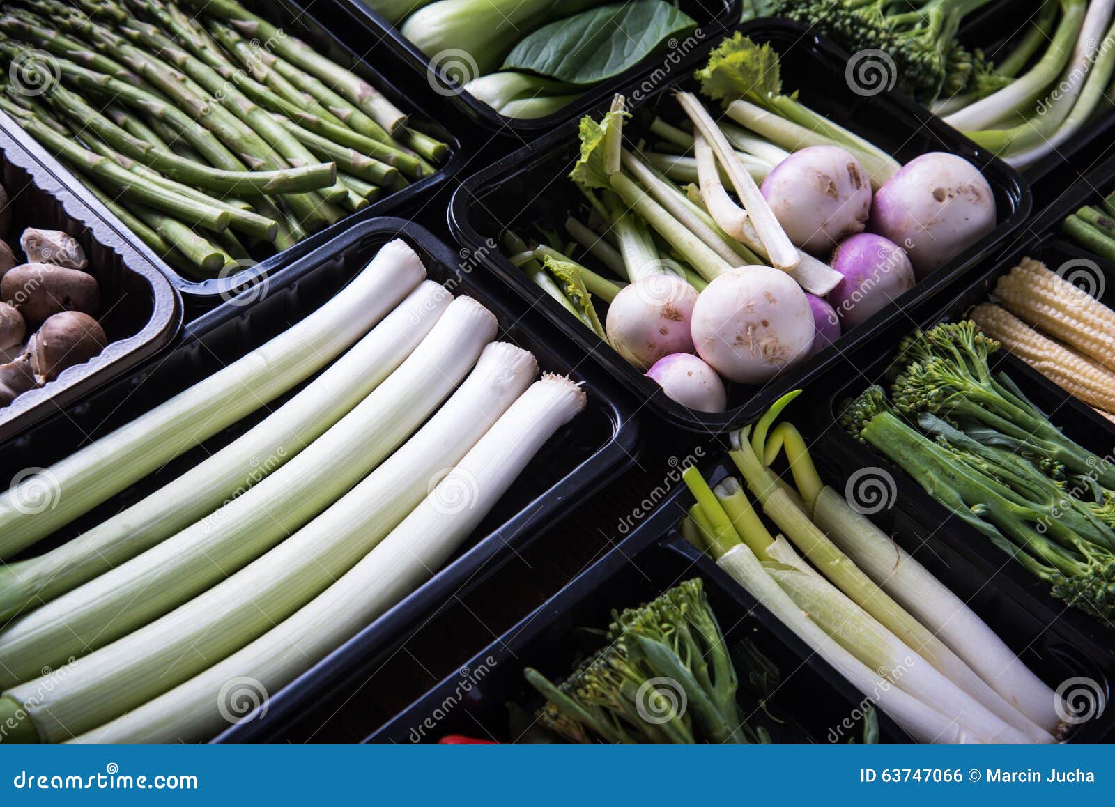 Fresh Vegetables in Plastic Trays Stock Photo - Image of organic ...