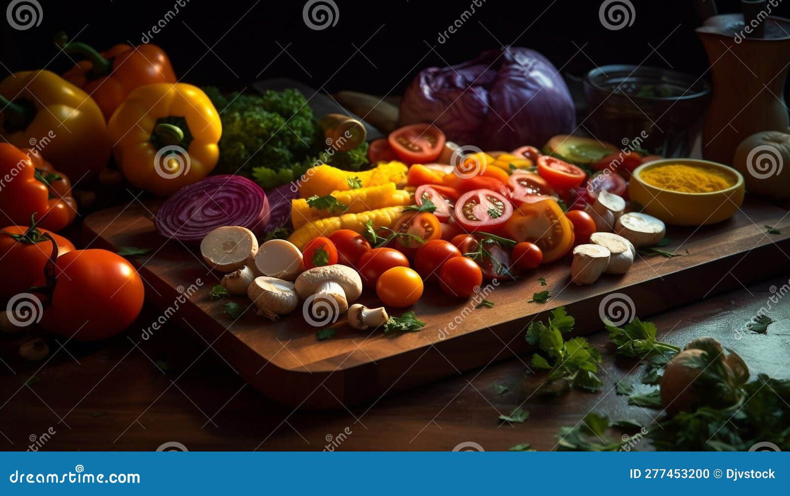 Fresh Vegetables on Rustic Wooden Cutting Board Generated by AI Stock ...