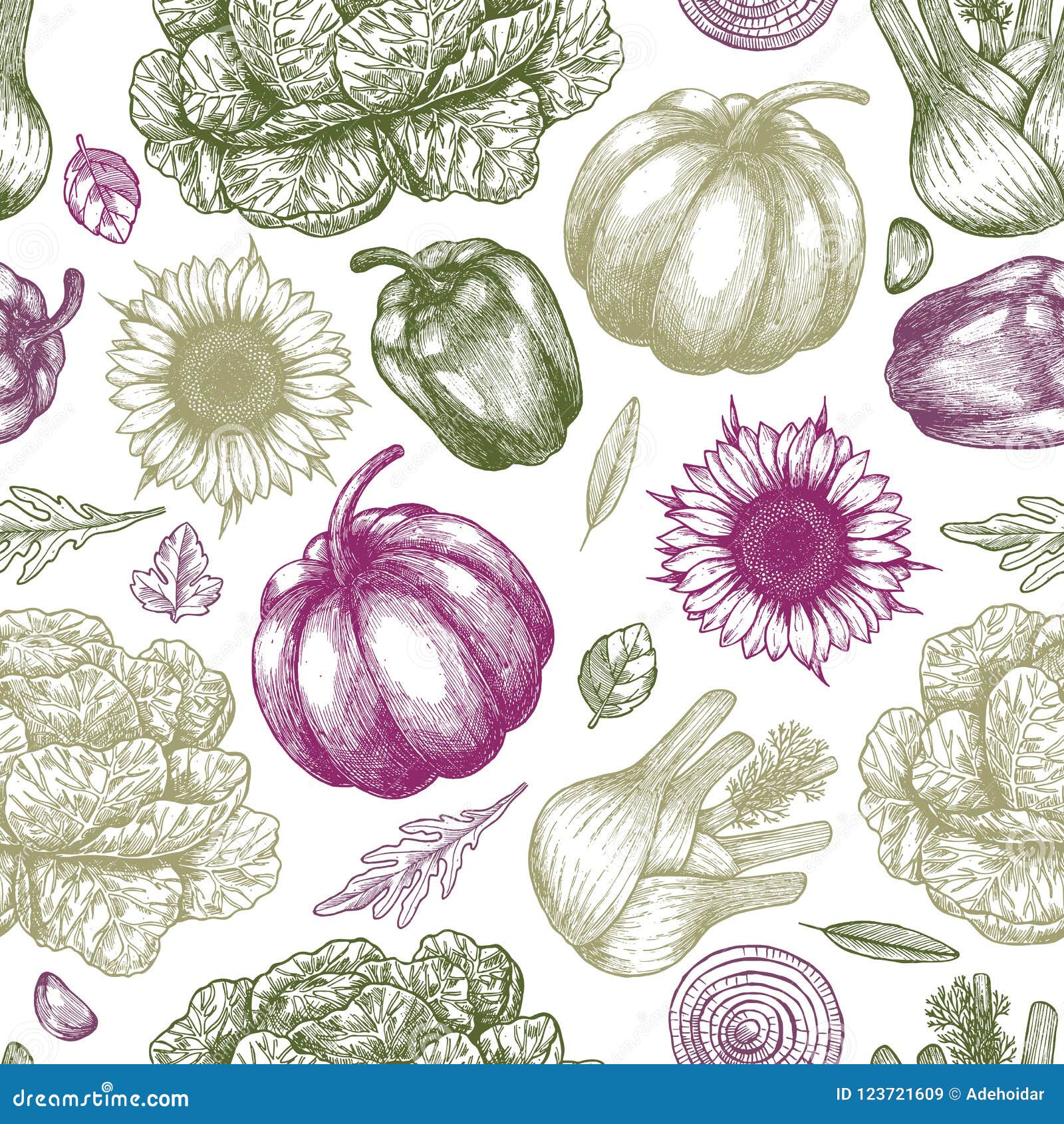 Fresh Vegetables Seamless Pattern. Handsketched Vintage Vegetables ...