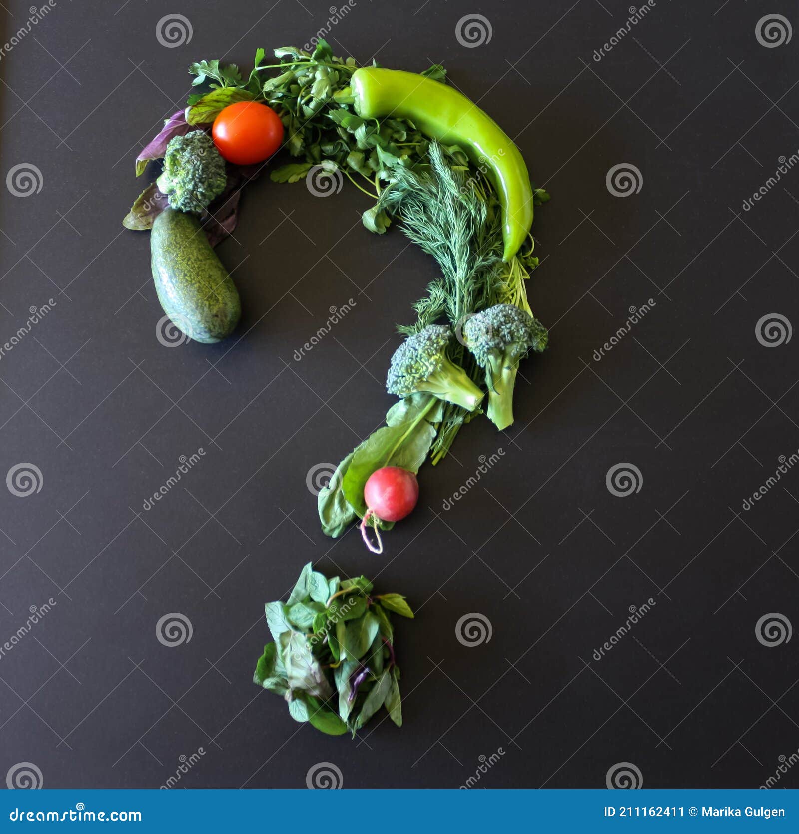 Fresh Vegetables Shaped As Question Mark. Red Green Vegetables Top View ...