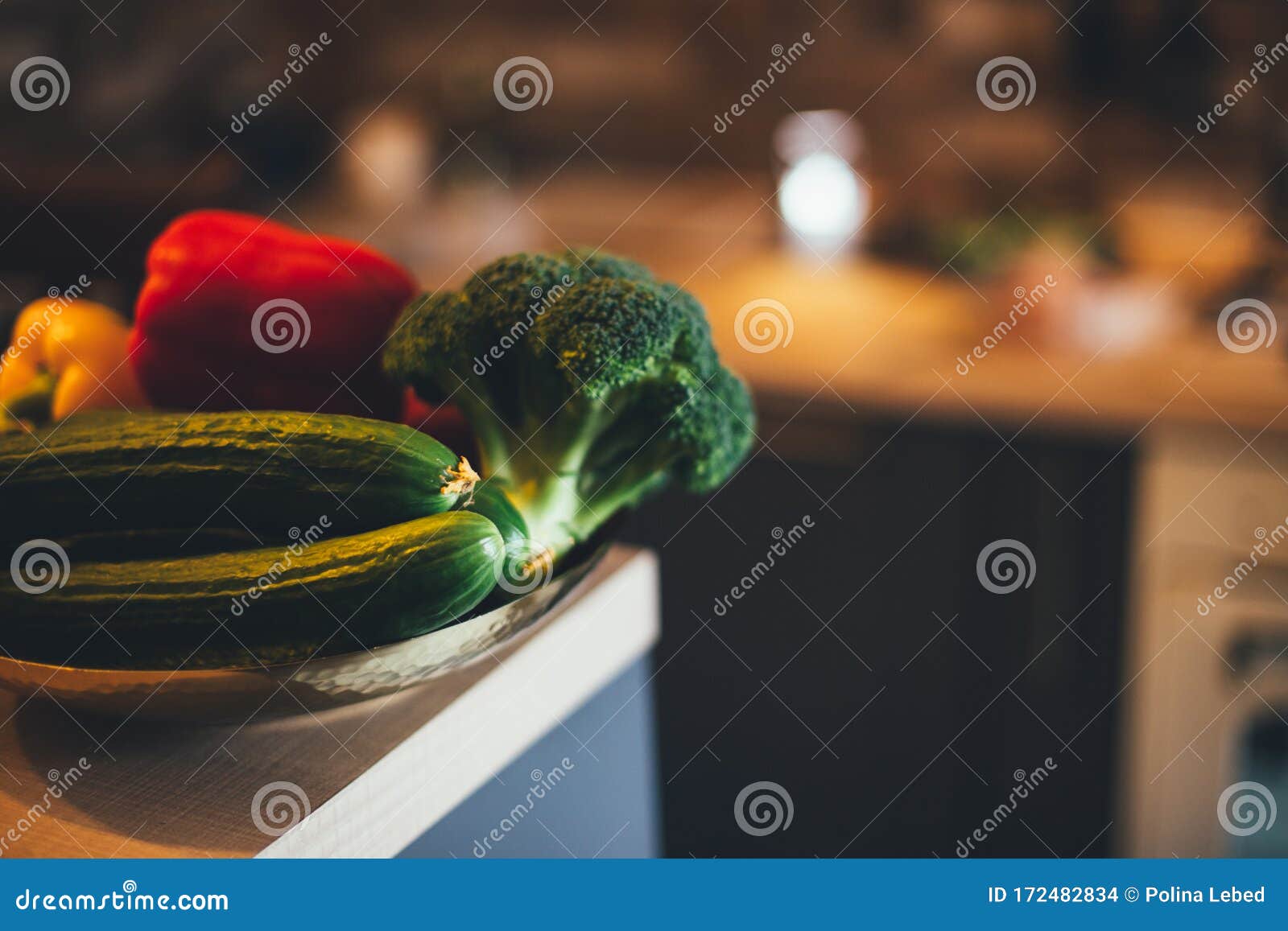 Fresh Vegetables on Table in Modern Kitchen. Stock Photo - Image of ...