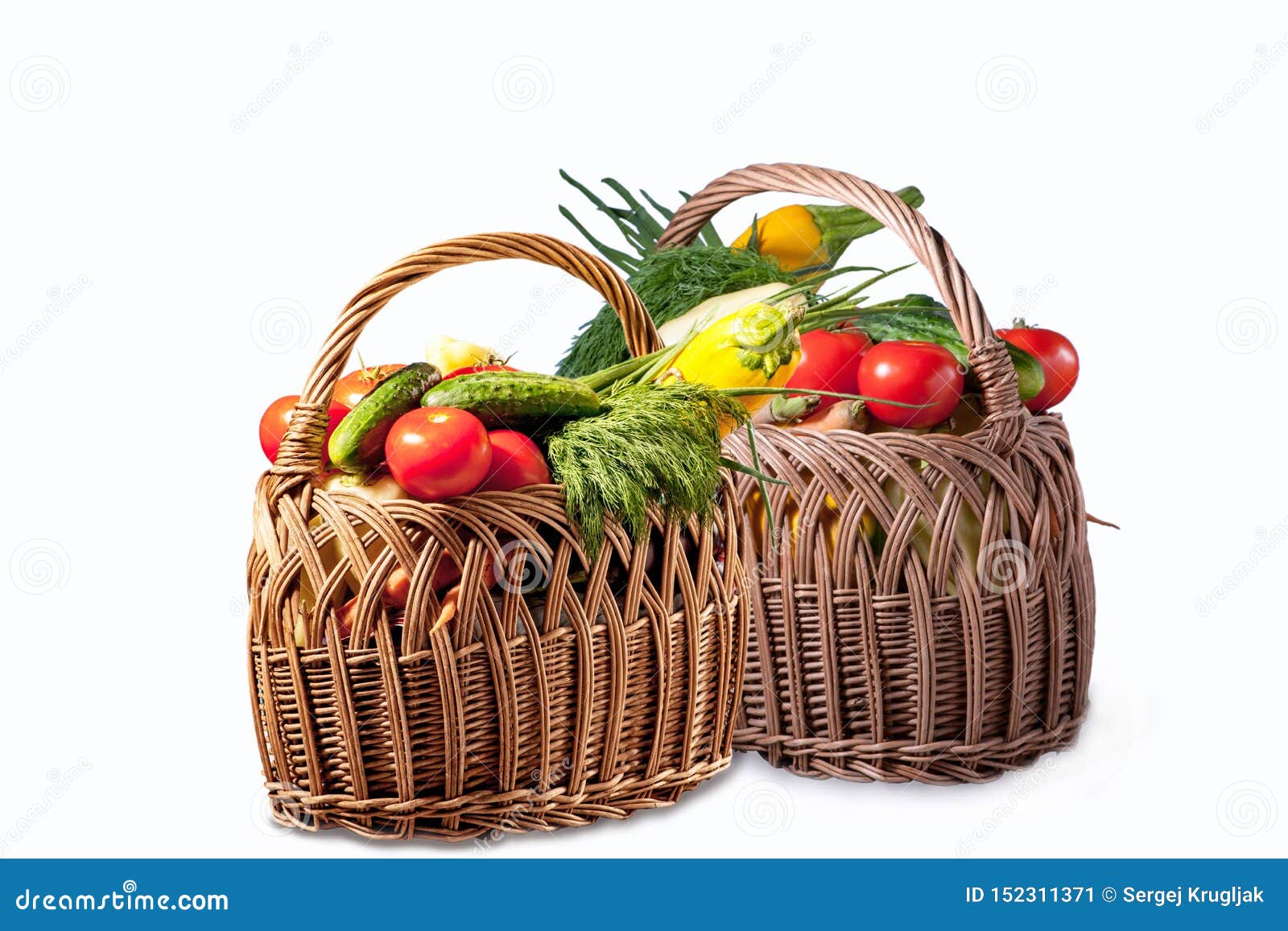 Fresh Vegetables in Two Baskets Isolated on White Stock Image - Image ...