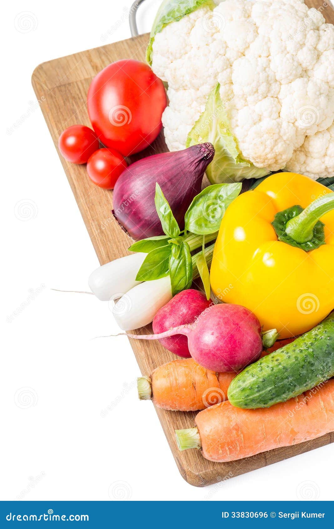 Fresh Vegetables at Wood Board Isolated on White Stock Photo - Image of ...