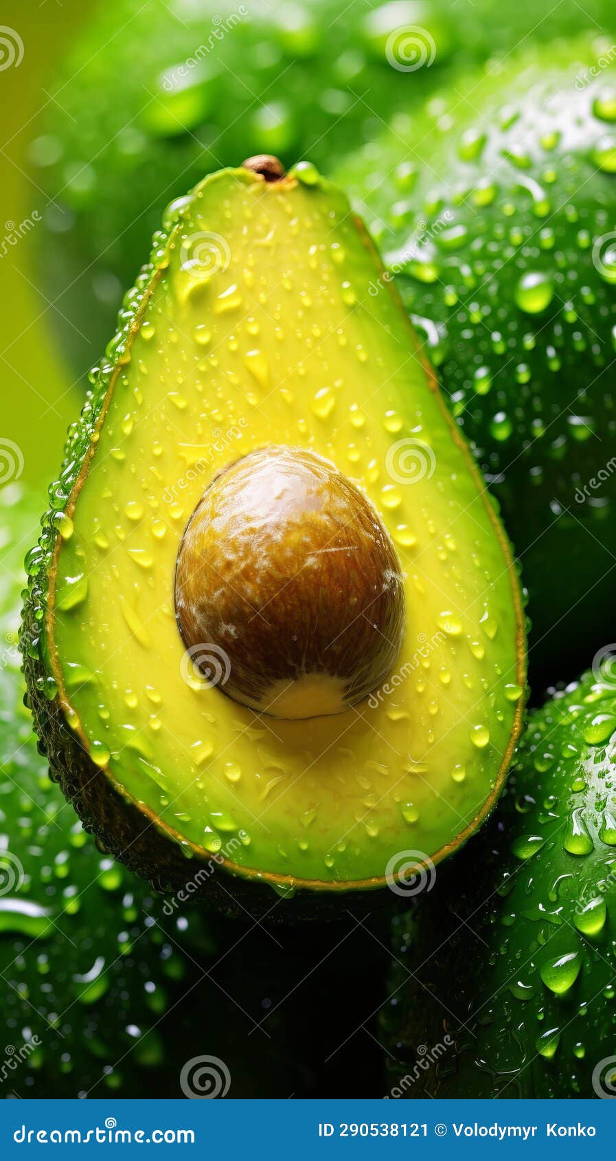 A Fresh and Vibrant Avocado with Water Droplets Glistening on Its ...