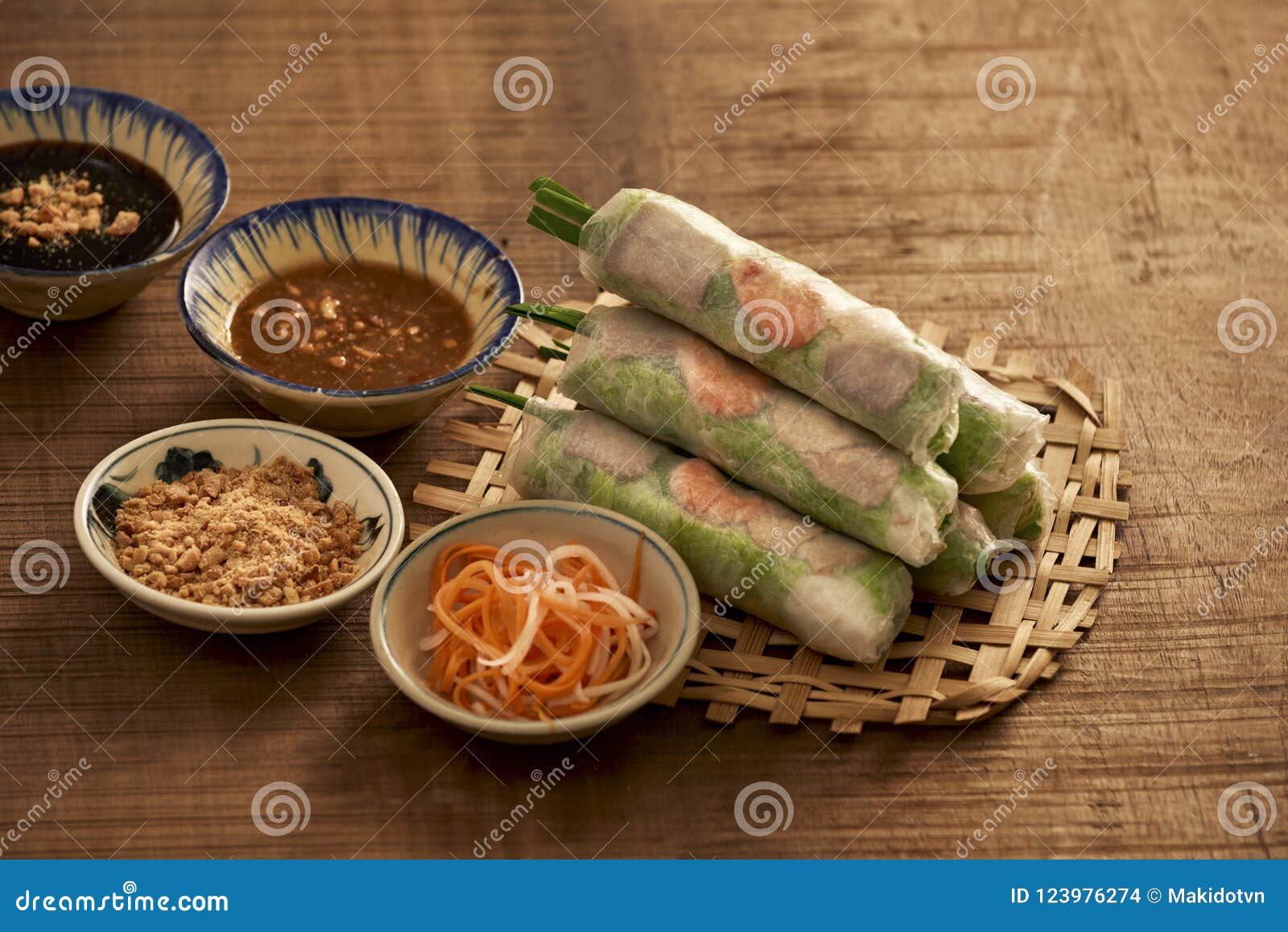 Fresh Vietnamese Spring Rolls on a Plate with Salad Stock Photo - Image ...