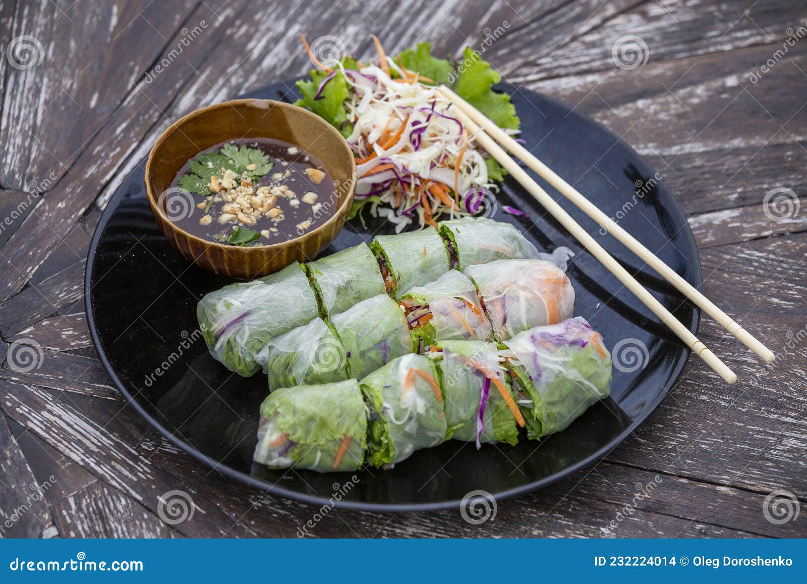 Fresh Vietnamese Spring Rolls on a Plate with Salad Stock Photo - Image ...