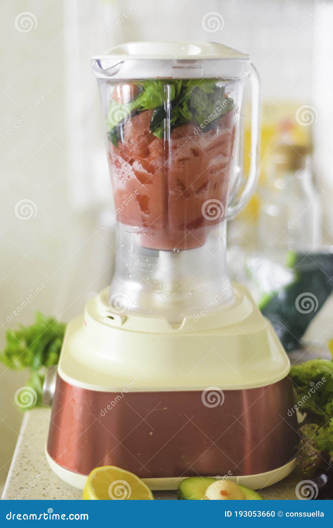 Fresh Vivid Watermelon Smoothie Ingredients in Blender Stock Photo ...