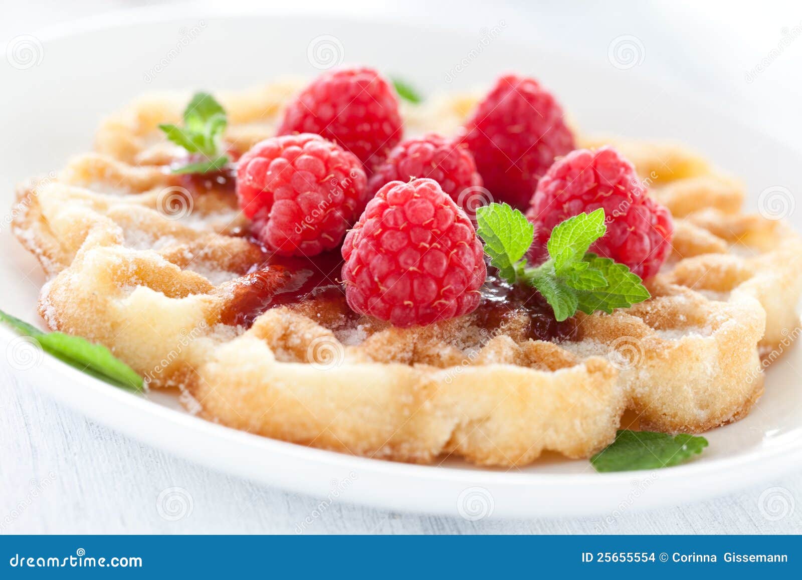 Fresh Waffle with Raspberries Stock Photo - Image of piece, wafer: 25655554