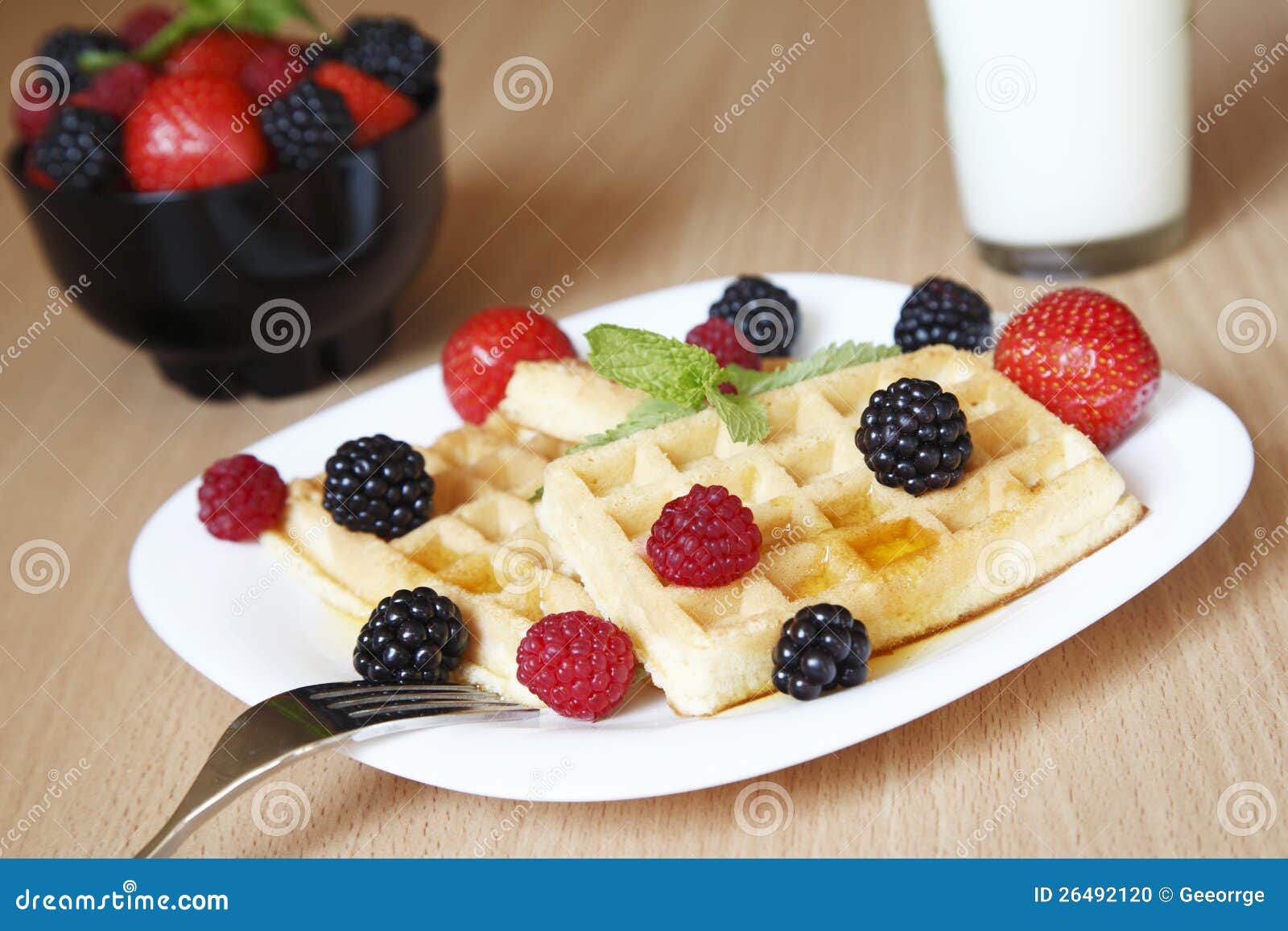 Fresh Waffles with Fruits for Breakfast Stock Photo - Image of ...