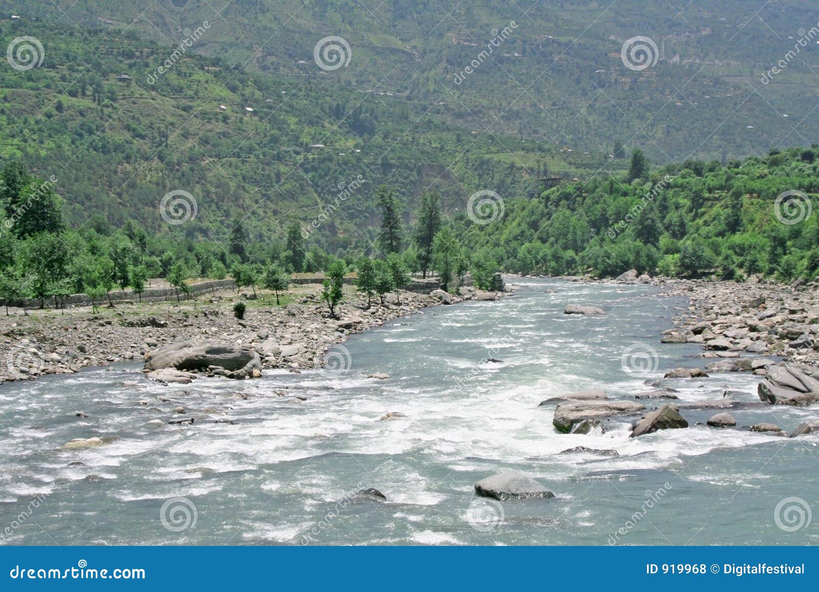Fresh Water Green River Beas through Himalayan Forest in Kullu Stock ...