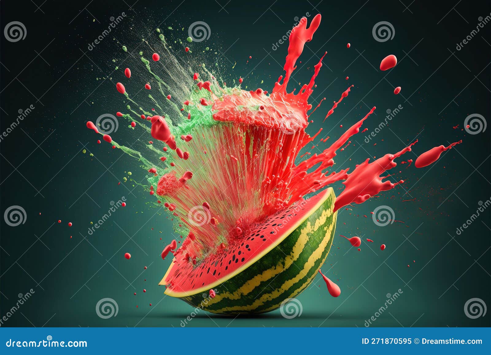 Fresh Watermelon Exploding with Juice. Generative AI Stock Illustration ... Fresh Watermelon Exploding with Juice. Generative AI Stock Illustration ...