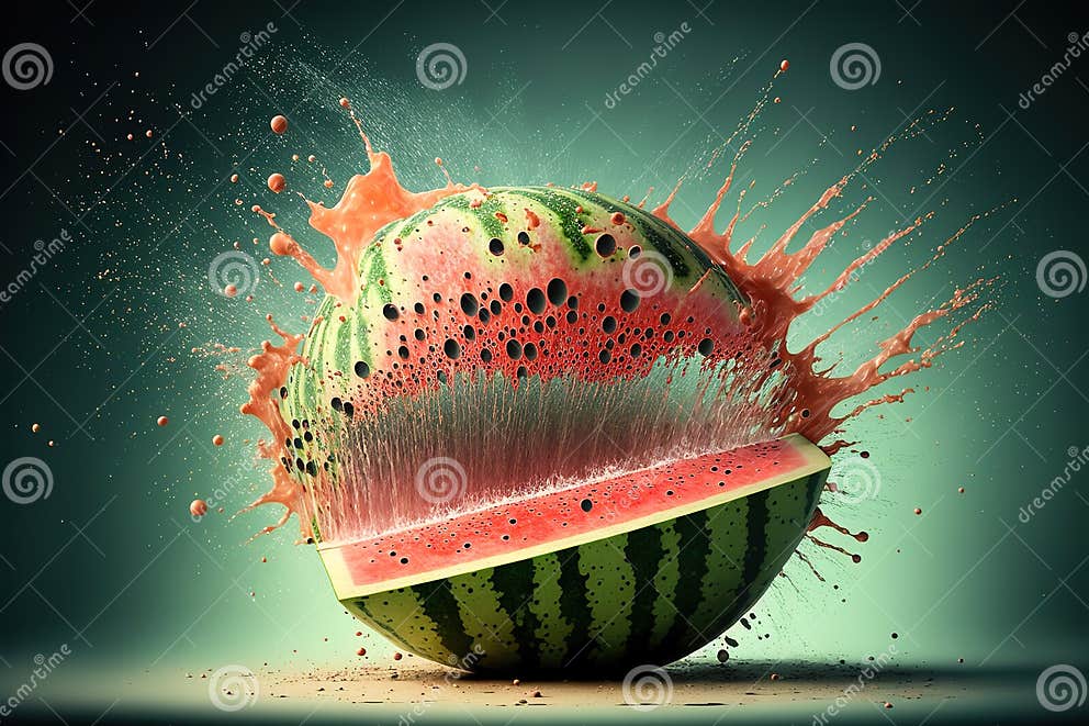 Fresh Watermelon Exploding with Juice. Generative AI Stock Illustration - Illustration of fruit ...