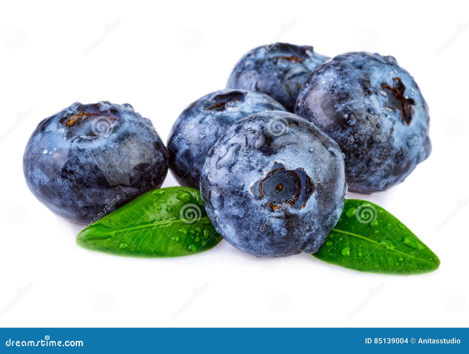 Fresh Wet Blueberries Isolated on White Stock Photo - Image of stack ...