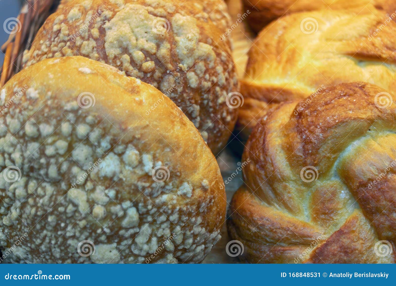 Fresh White Bread on a Supermarket Counter. Closeup Stock Image - Image ...