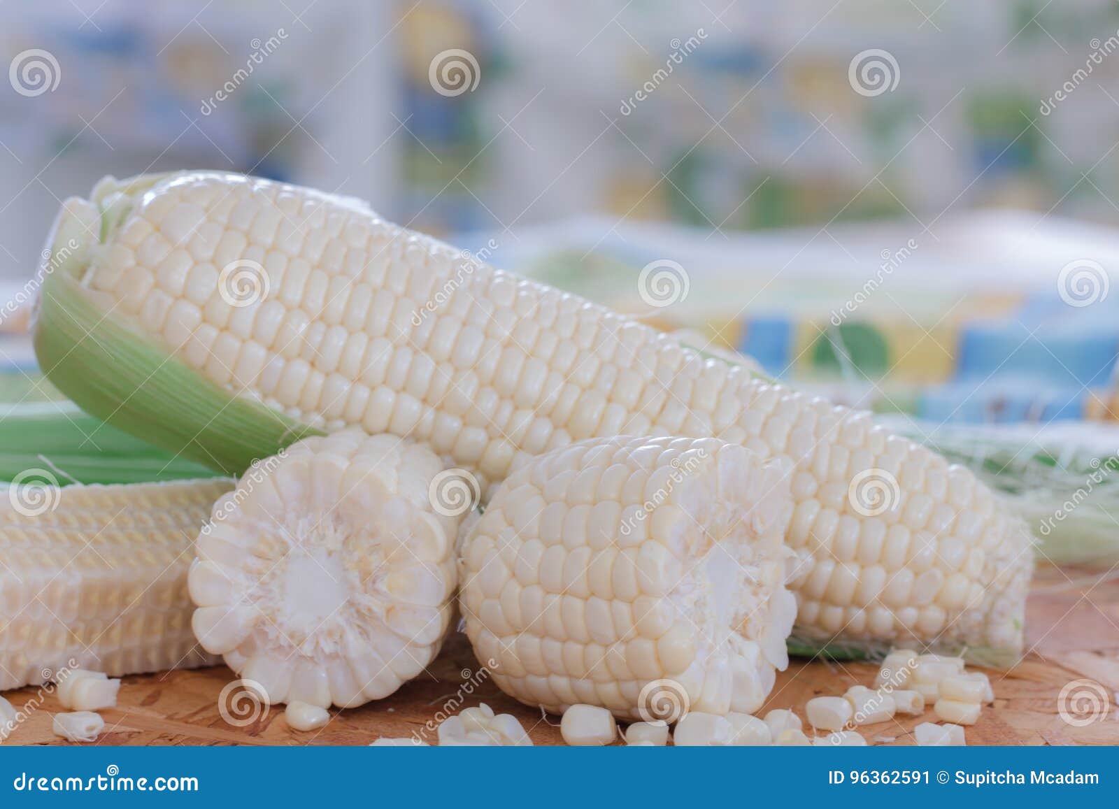 Fresh White Corns on Wooden Table. Stock Image - Image of husk, organic ...