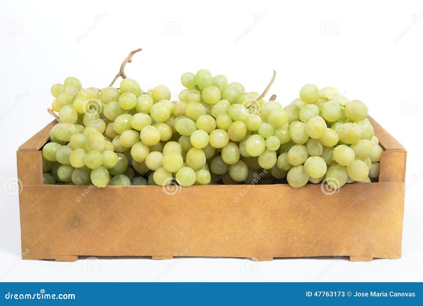 Fresh White Grapes in a Wooden Box on a White Background Stock Image ...