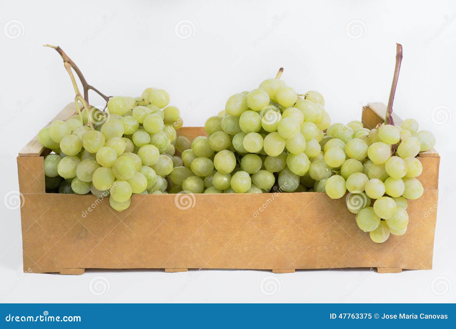 Fresh White Grapes in a Wooden Box on a White Background Stock Image ...