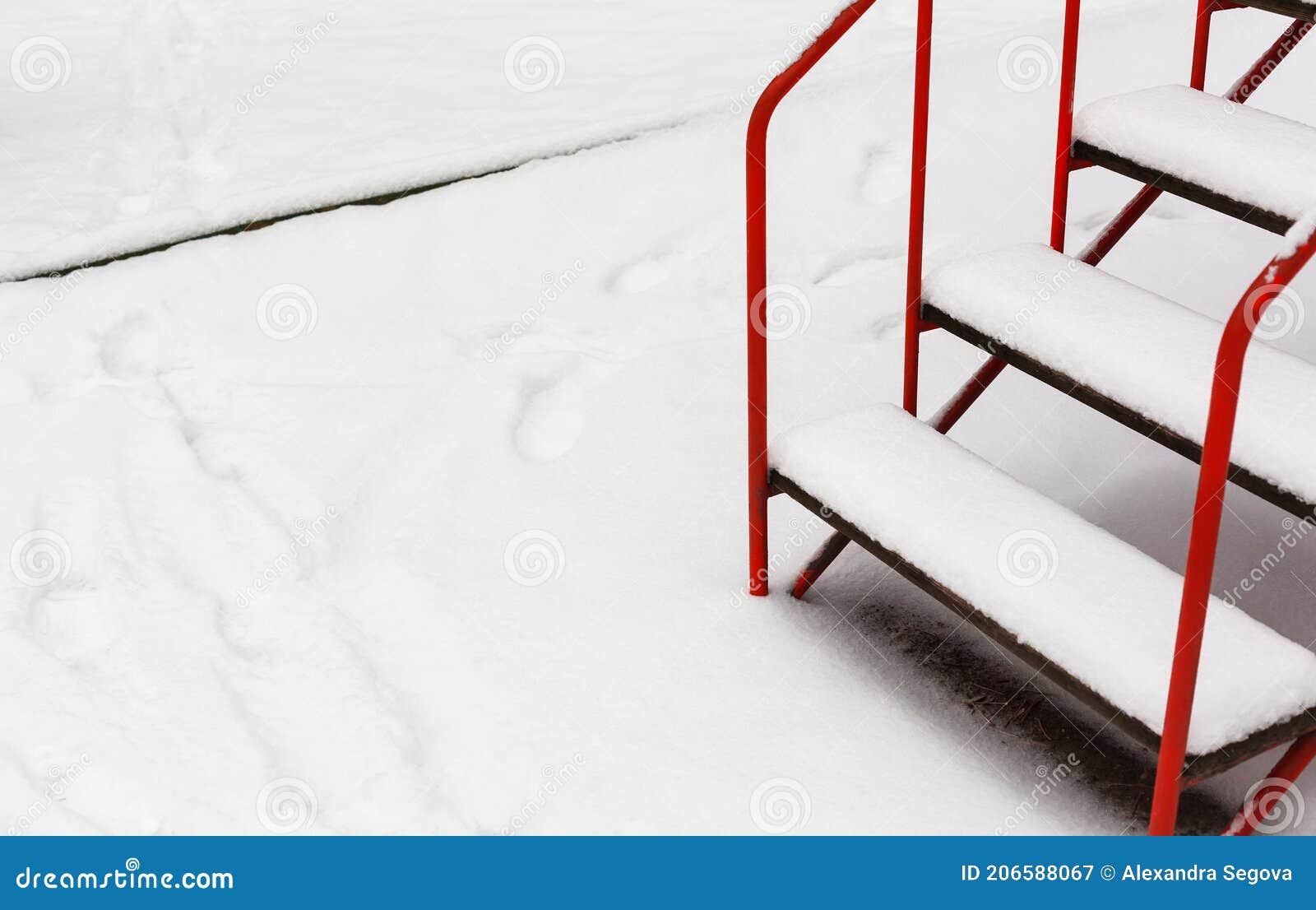 Fresh White Snow on a Ladder Steps. Porch Covered with Snow Stock Image ...