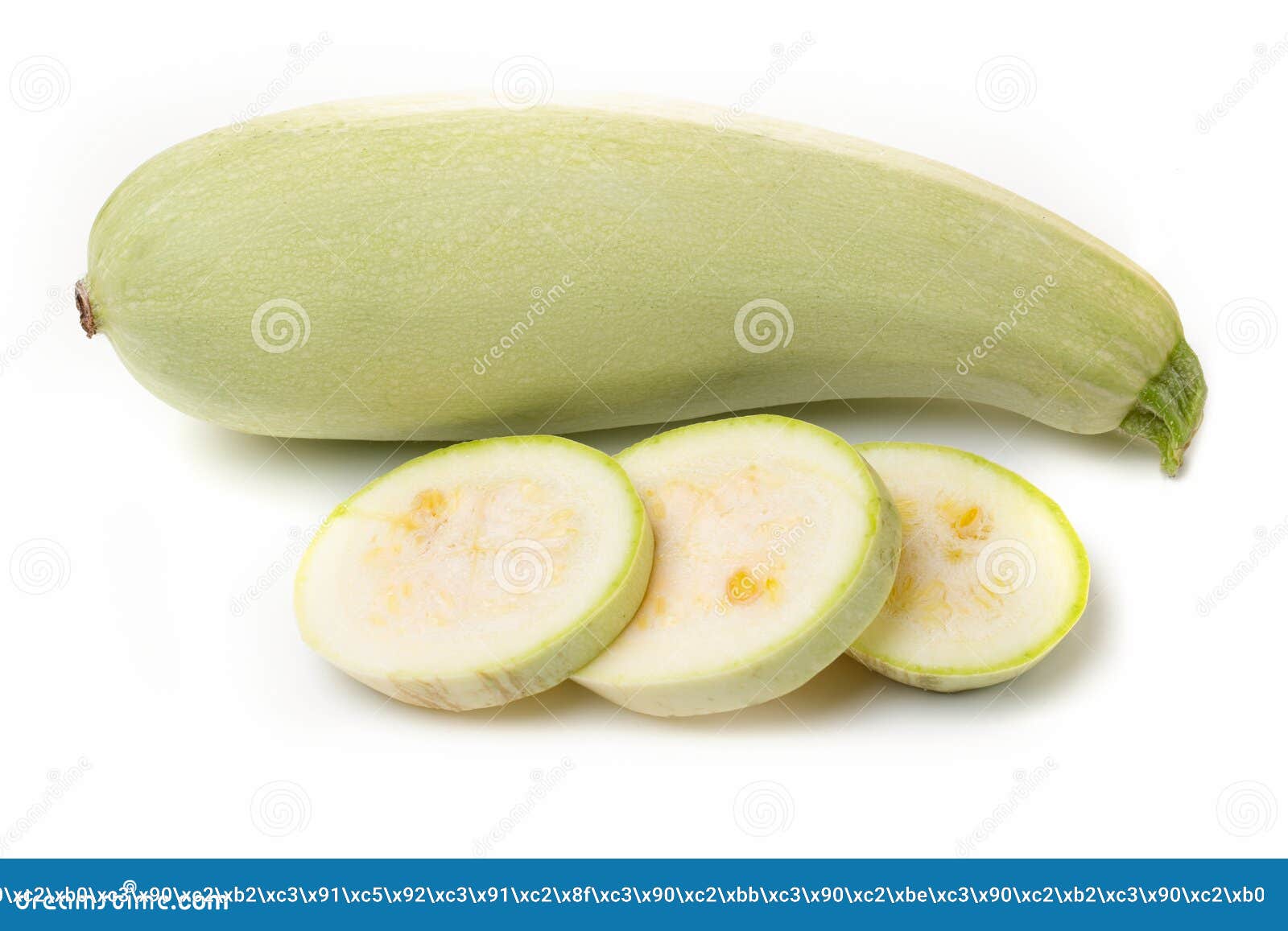 Fresh White Zucchini with Sliced Pieces on a White Background Stock ...