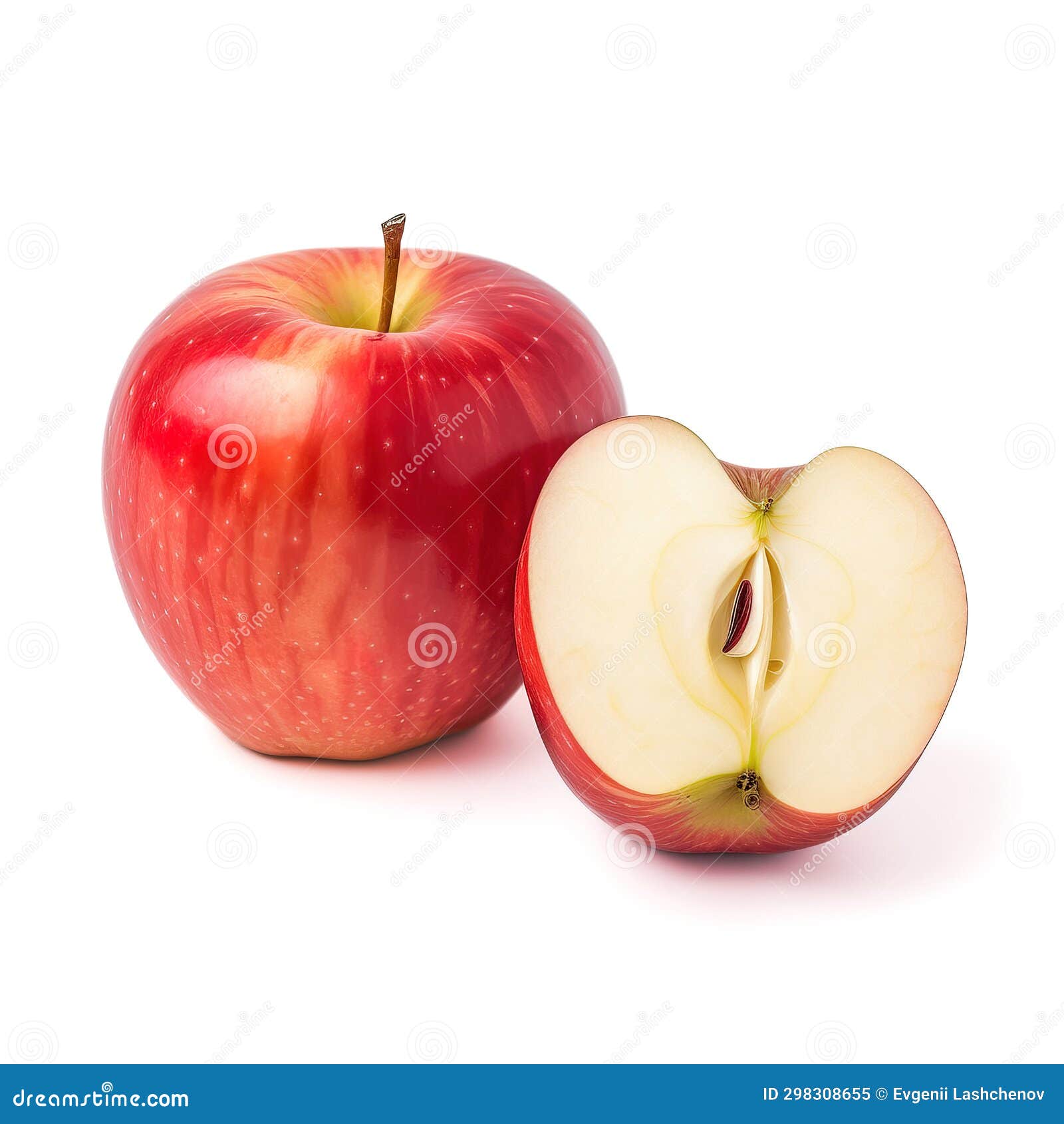Fresh Whole Apple with a Symmetrical Slice on White Surface. AI ...
