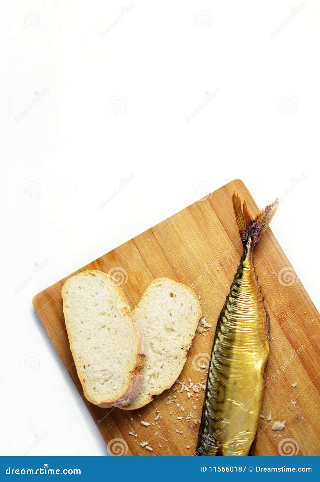 Fish and Bread on a Cutting Board Stock Image - Image of slices, board ...