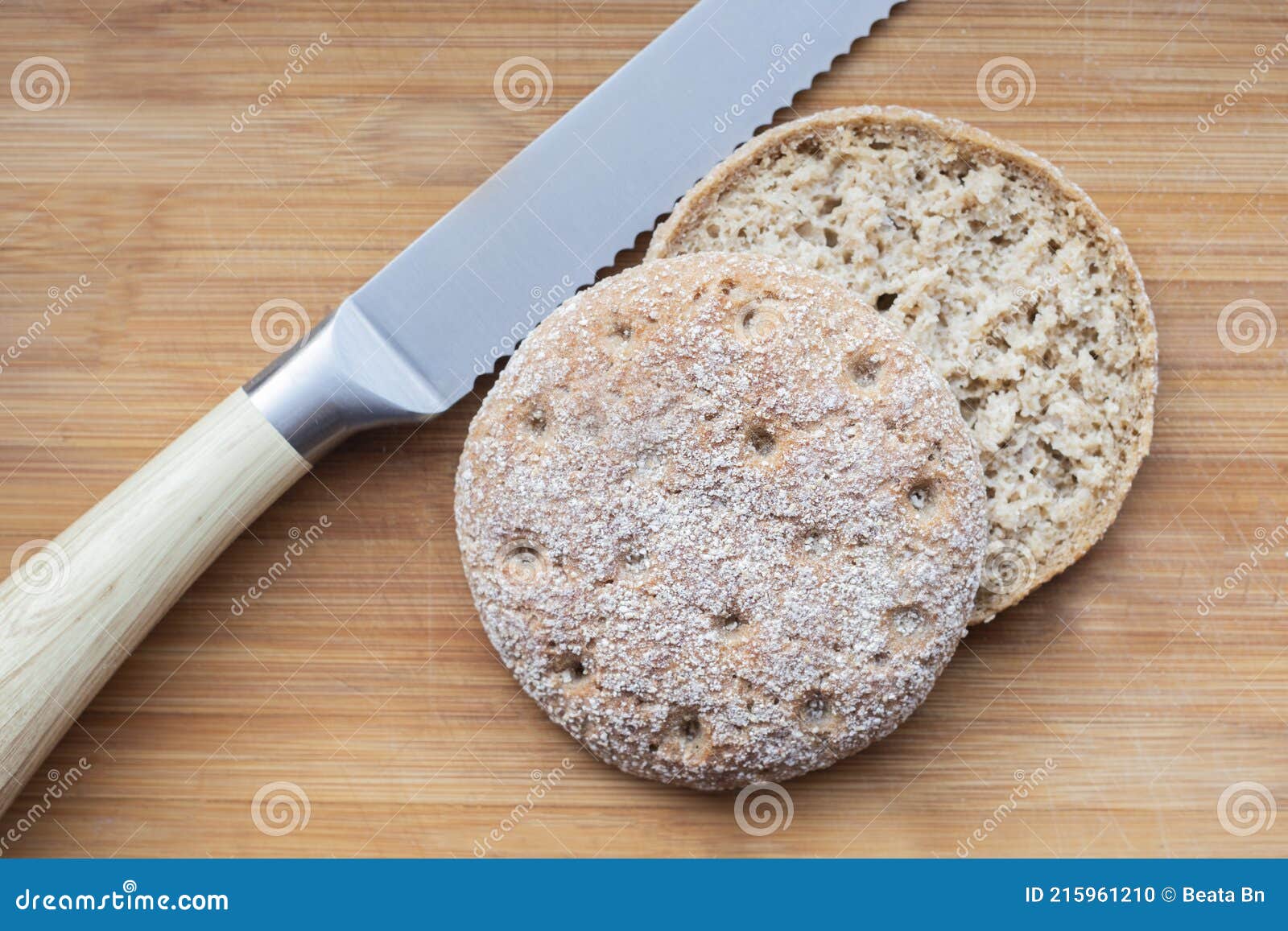 Fresh Bread Roll Cut in Half Stock Photo - Image of foods, food: 215961210