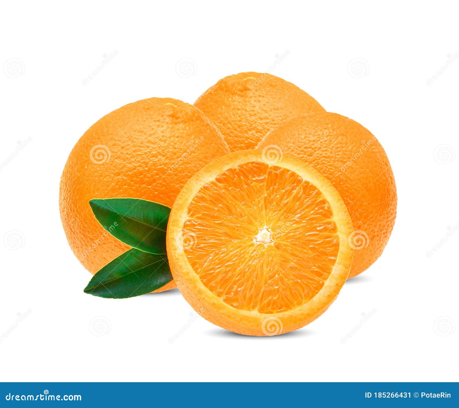 Fresh Whole and Half Orange Fruit with Leaves Isolated on White ...