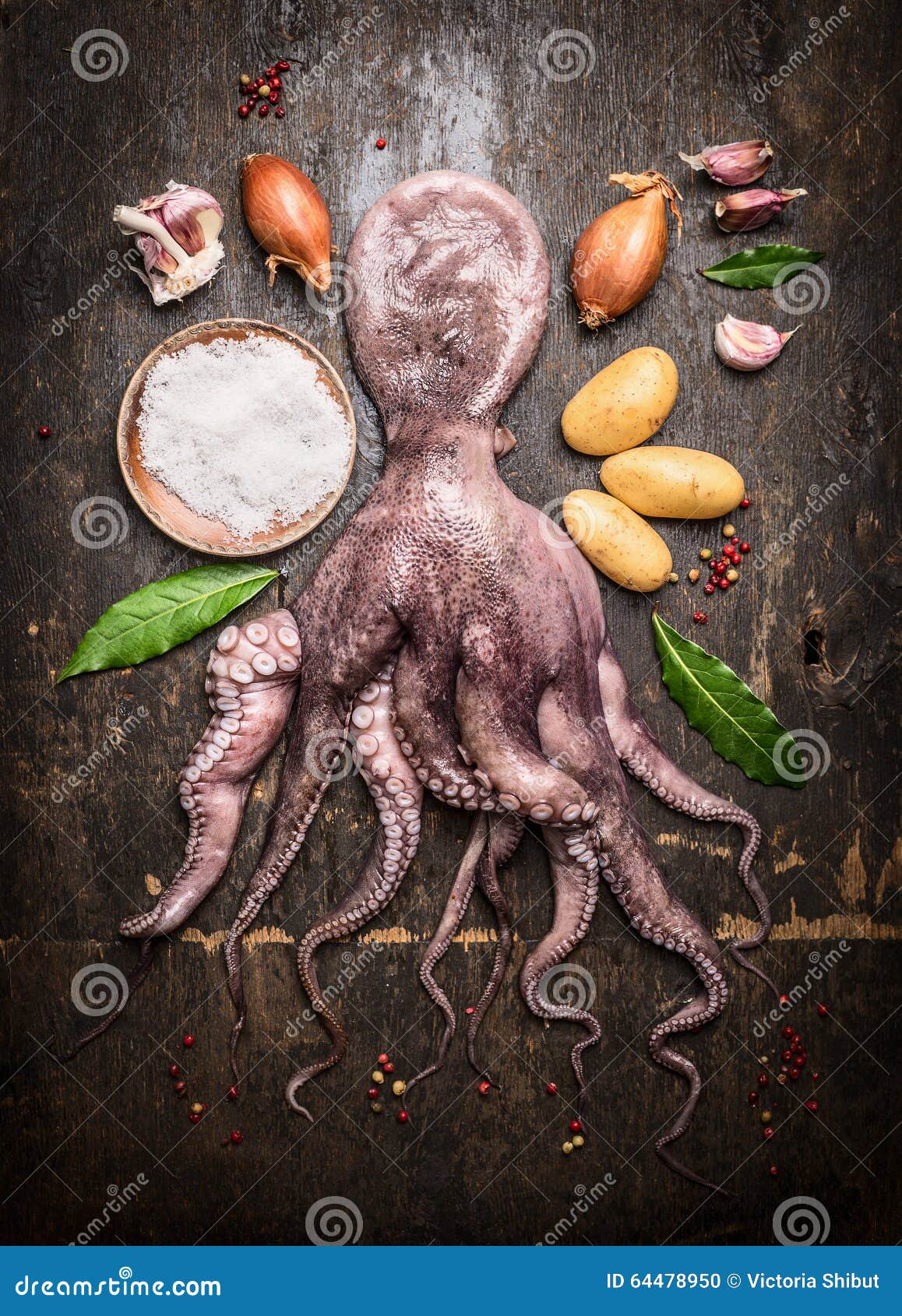 Fresh Whole Octopus with Cooking Ingredients Stock Photo - Image of ...