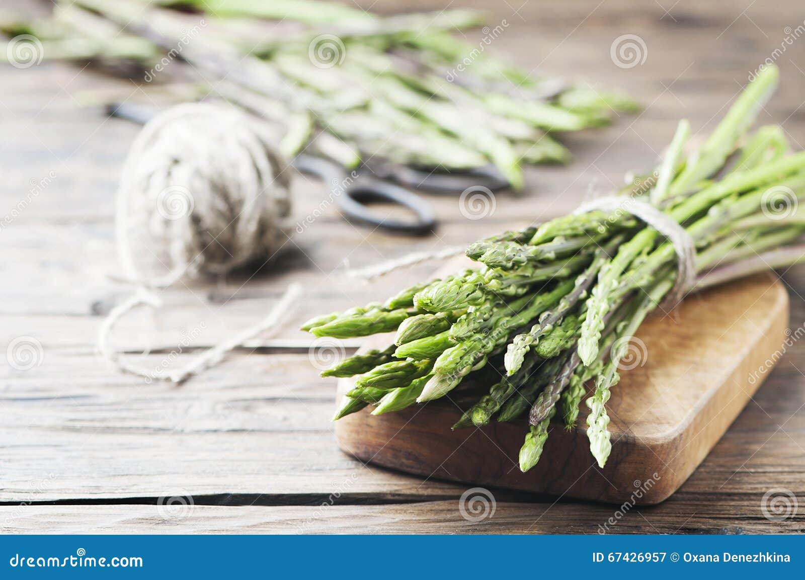 Fresh Wild Asparagus on the Wooden Table Stock Image - Image of closeup ...