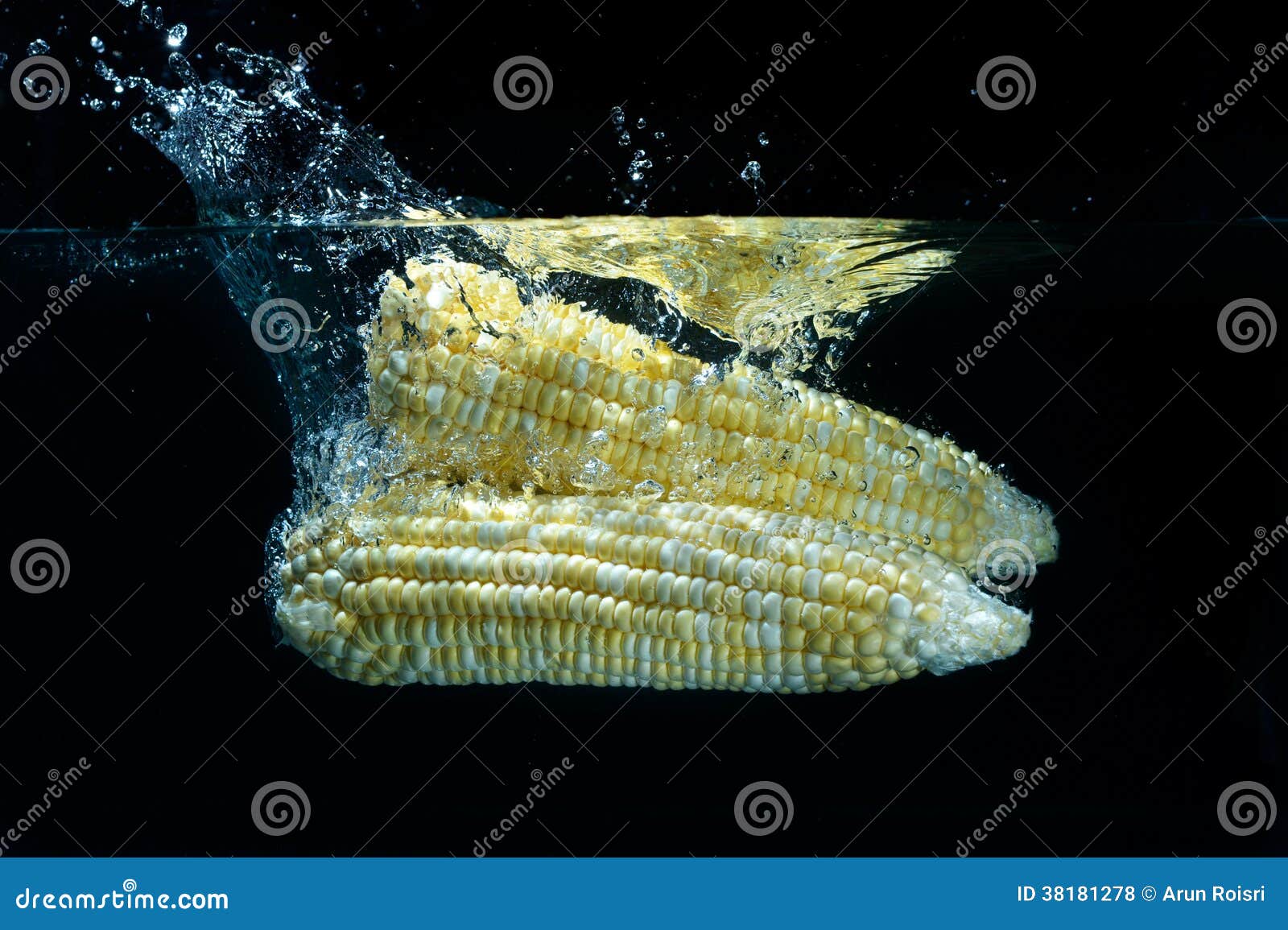 Fresh Yellow Corn Drop into Water Stock Photo - Image of golden, path ...