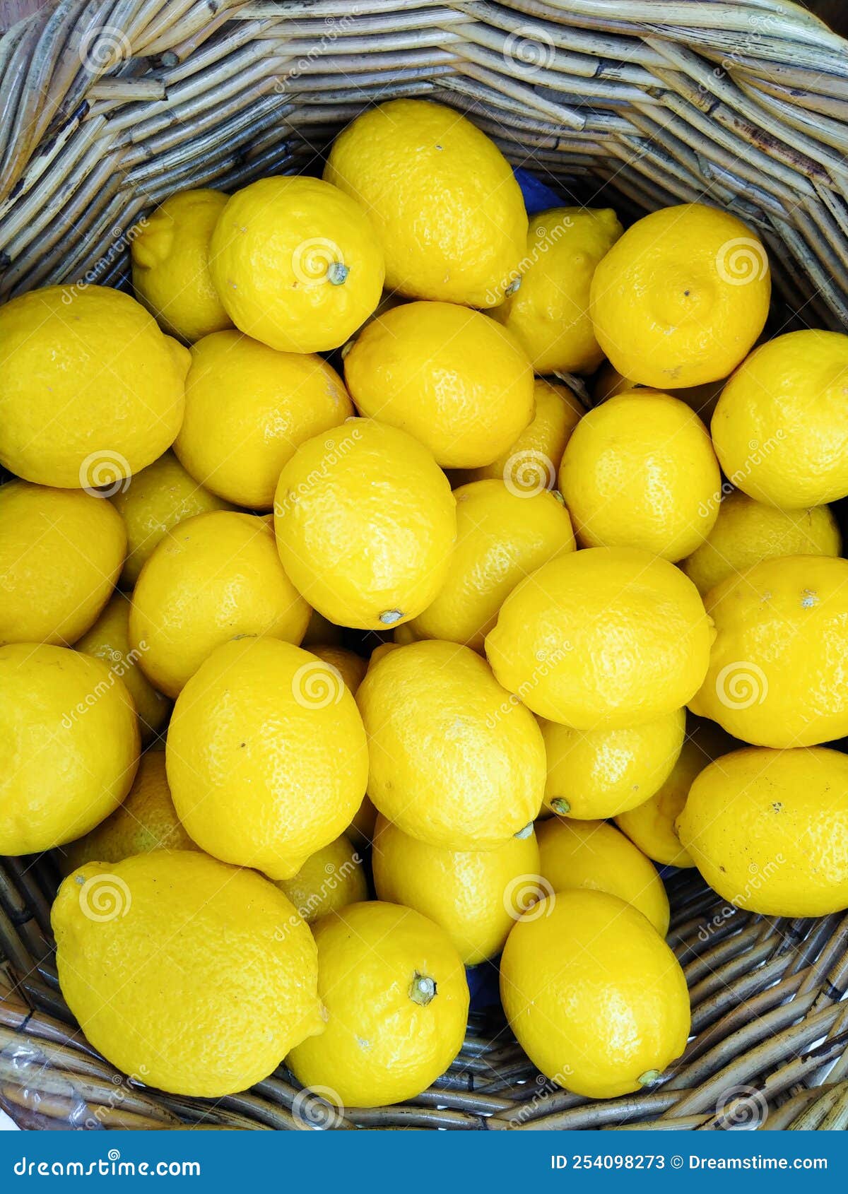 Fresh Yellow Lemons in the Rattan Basket Stock Image - Image of yellow ...