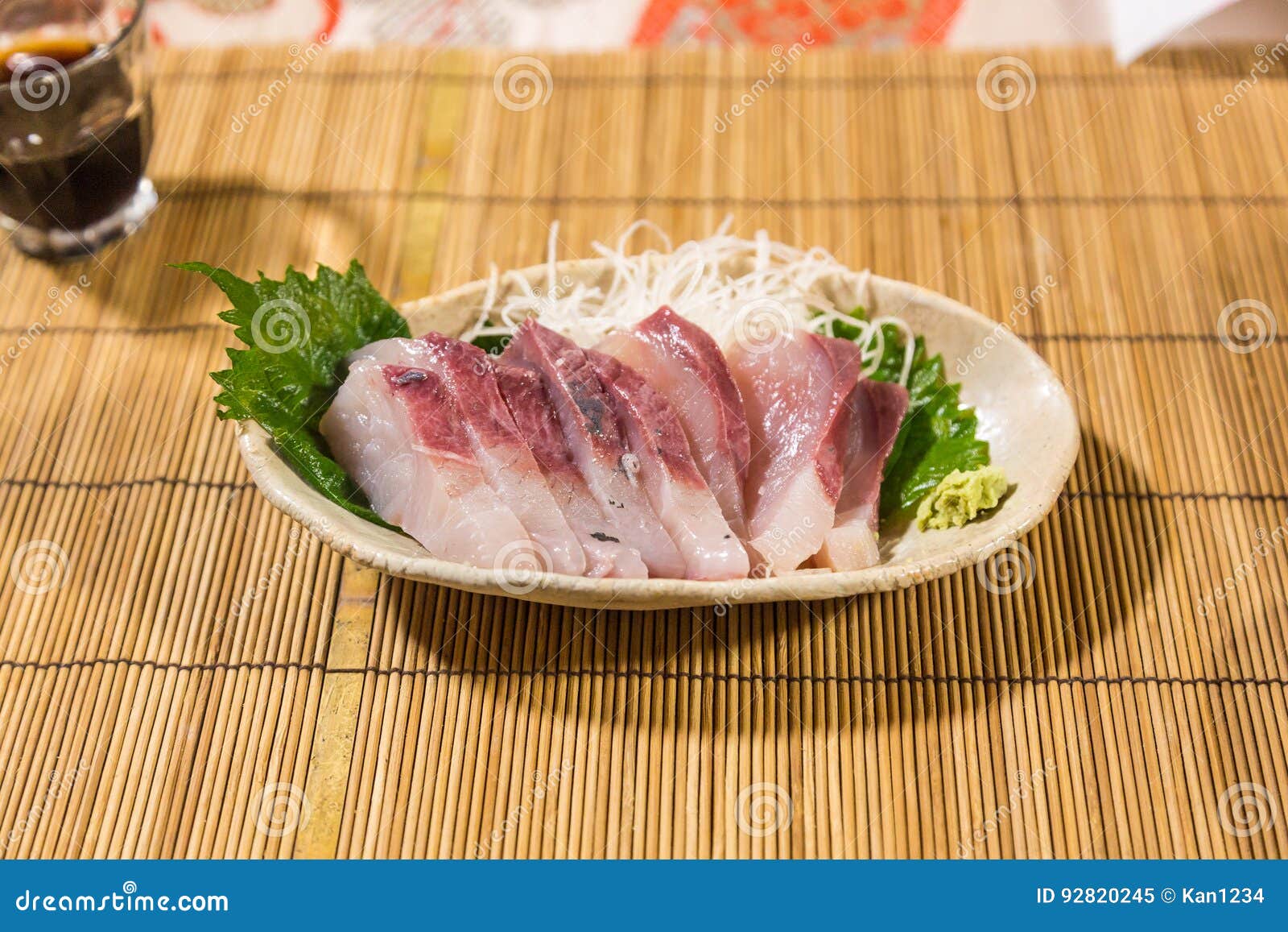 Fresh Yellowtail Sashimi - Hamachi Sashimi on Bamboo Mat Stock Image ...