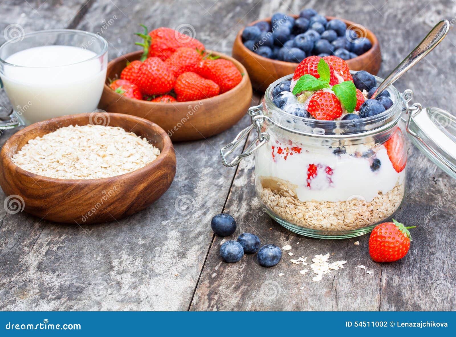 Fresh Yogurt with Oat Flakes and Berries Stock Photo - Image of fresh ...