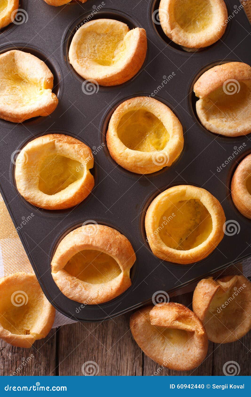 Fresh Yorkshire Puddings in Baking Dish Macro. Vertical Top View Stock ...
