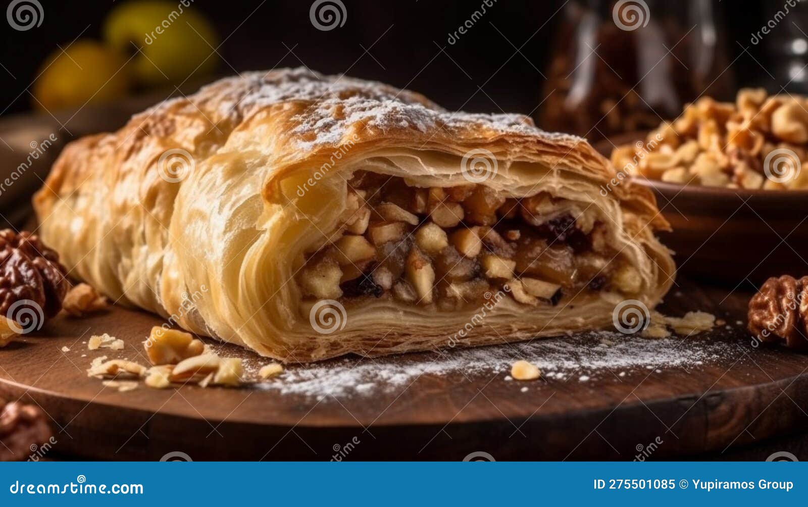 Freshly Baked Apple Strudel on Rustic Wood Plate Generated by AI Stock ...