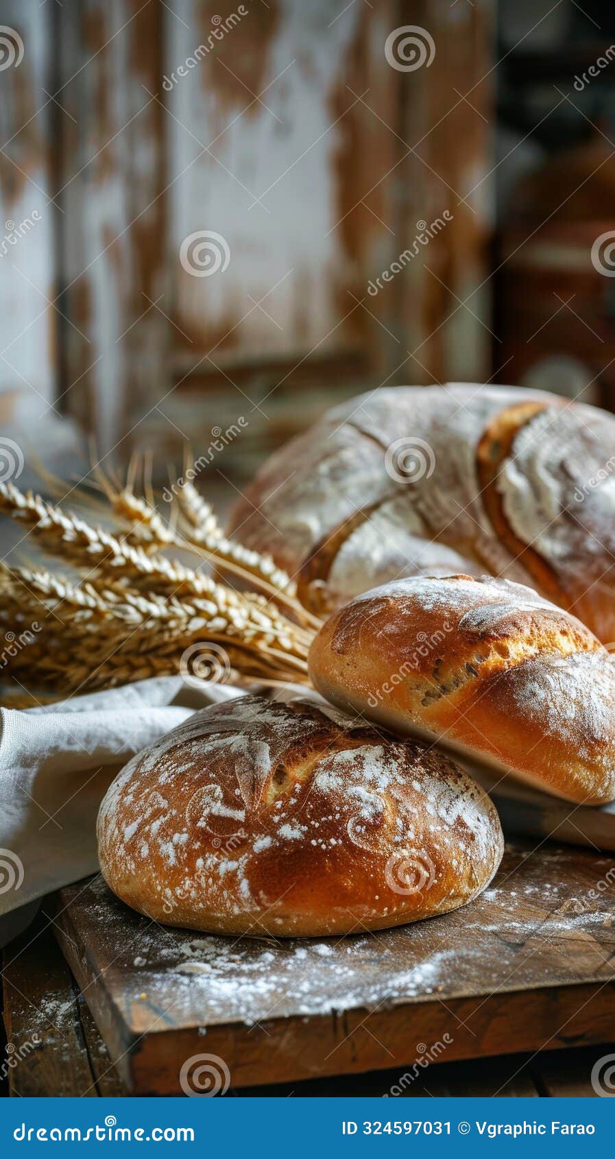 Freshly Baked Artisan Bread on Rustic Wooden Table, Vintage Bakery ...