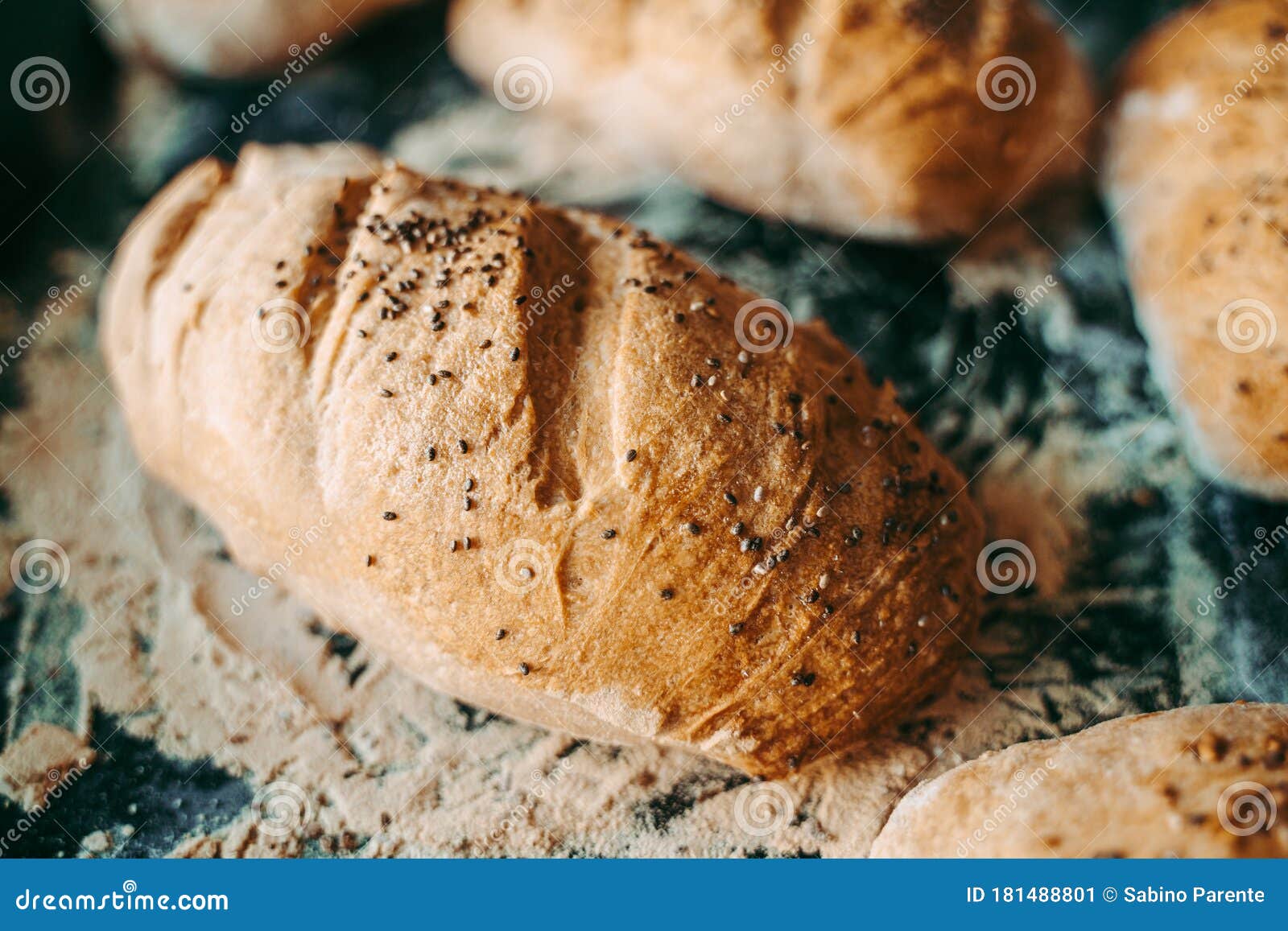 Crusty Freshly Baked Bread in the Bakery Stock Image - Image of food ...