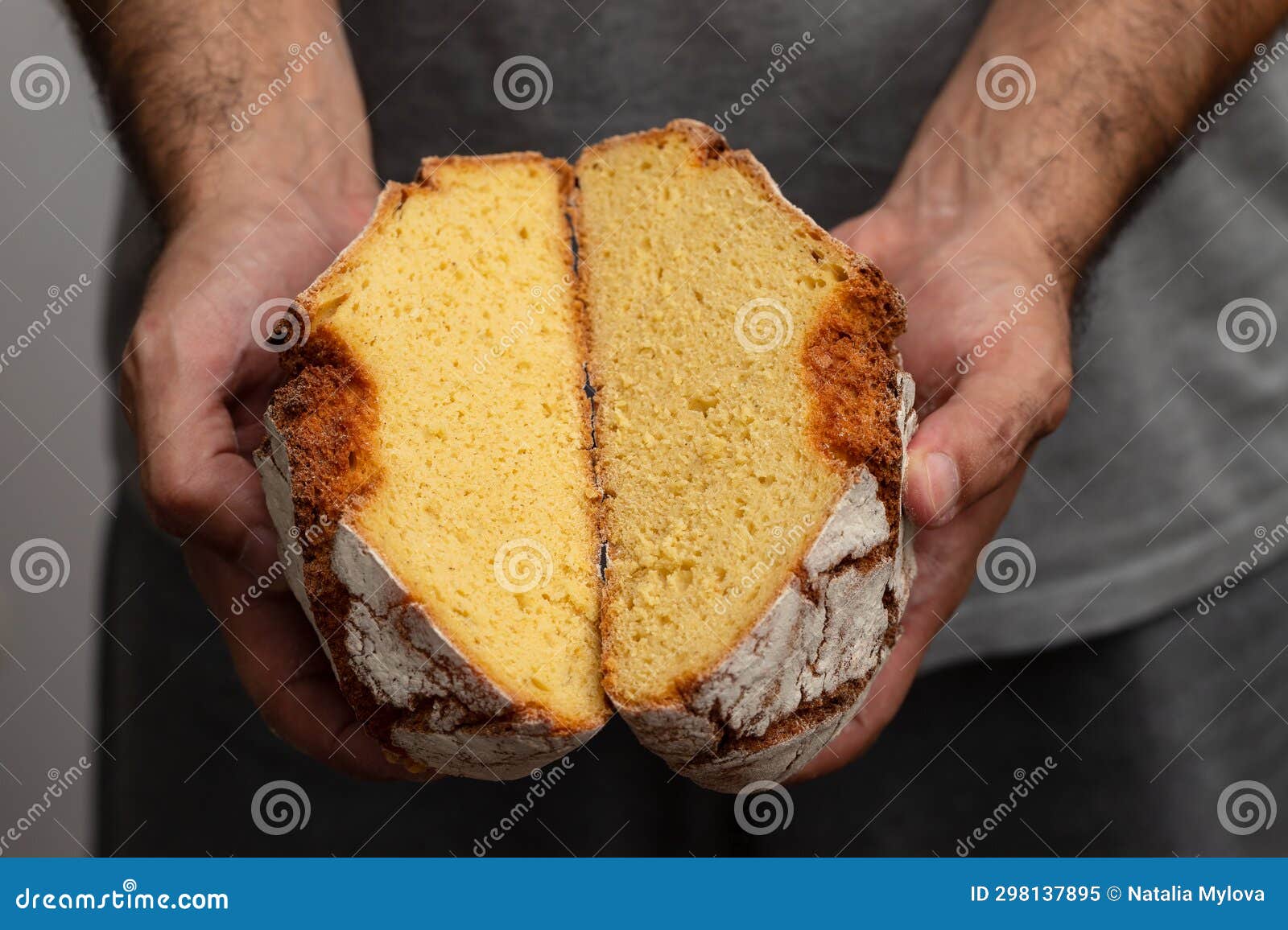 Freshly Baked Bread Loaf in Man Hands Stock Image - Image of artisan ...